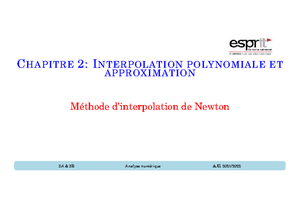AN CH2: Interpolation Polynomiale et Méthode de Newton - Studocu