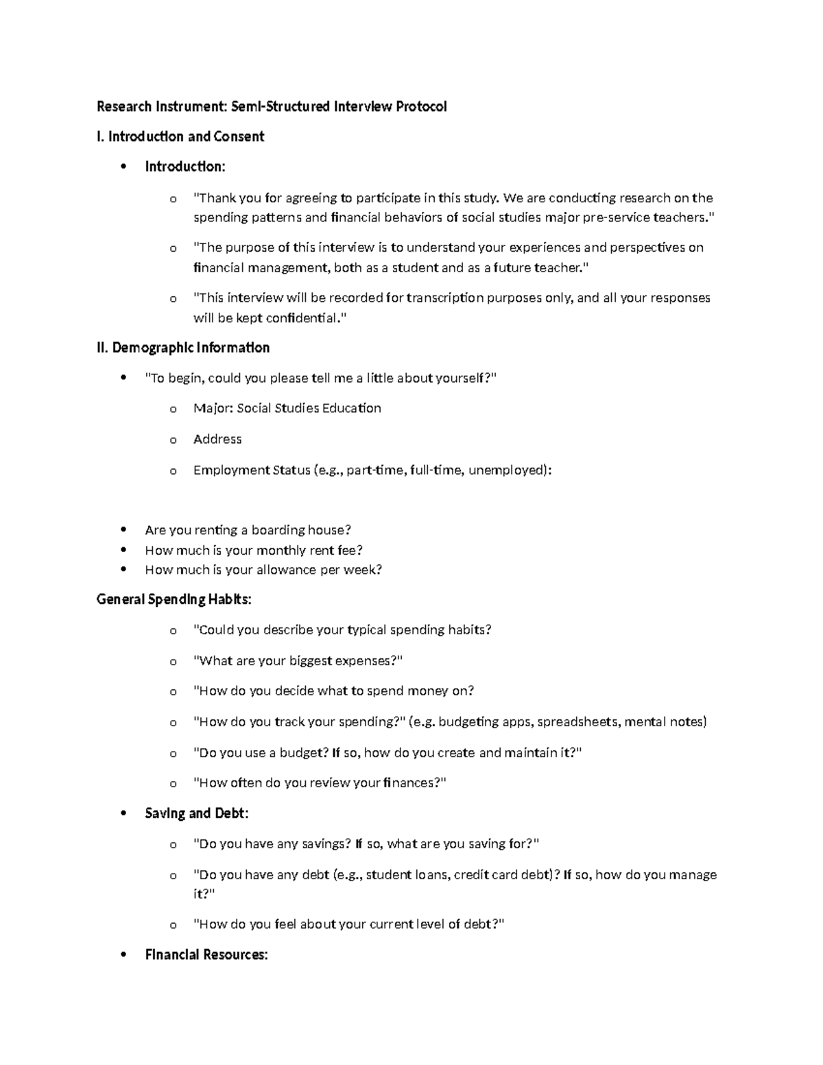 Revised Research Instrument: Semi-Structured Interview for SS Ed Major ...