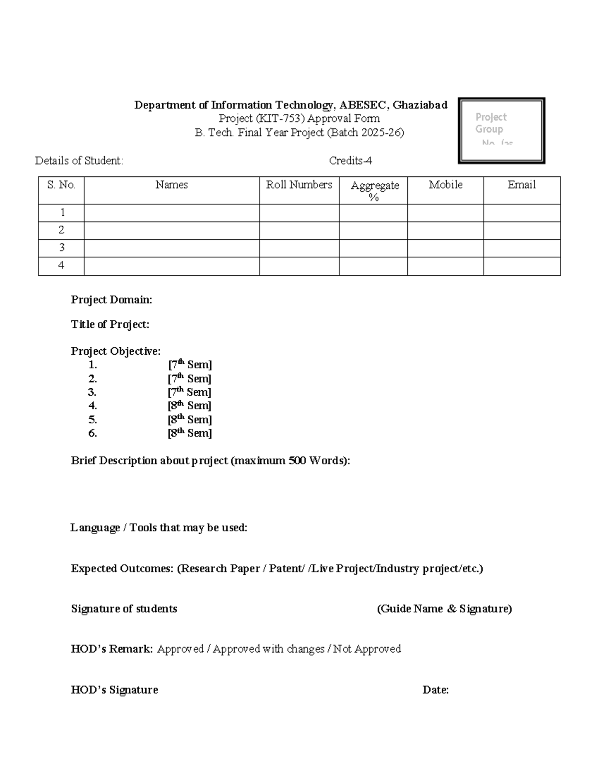 Project Approval Form - Department of Information Technology, ABESEC ...