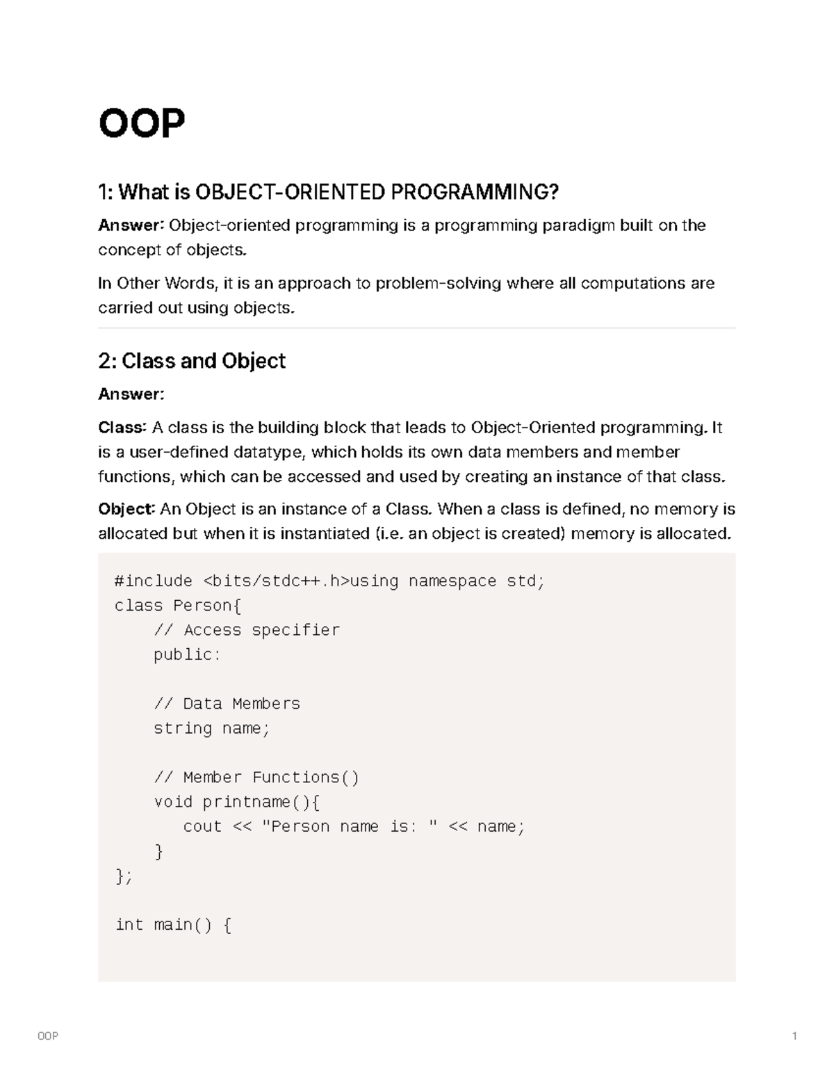 OOP - Revision Notes on Object-Oriented Programming Concepts - Studocu
