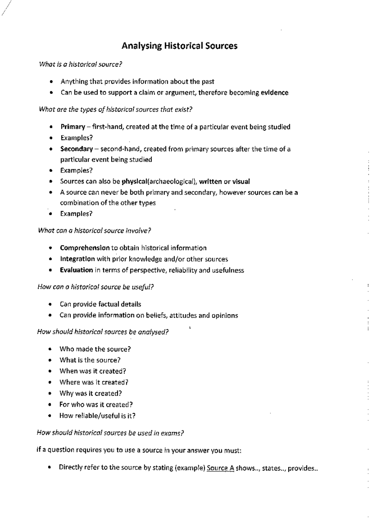 Analysing Historical Sources - ., states.., provides.. Using Sources ...