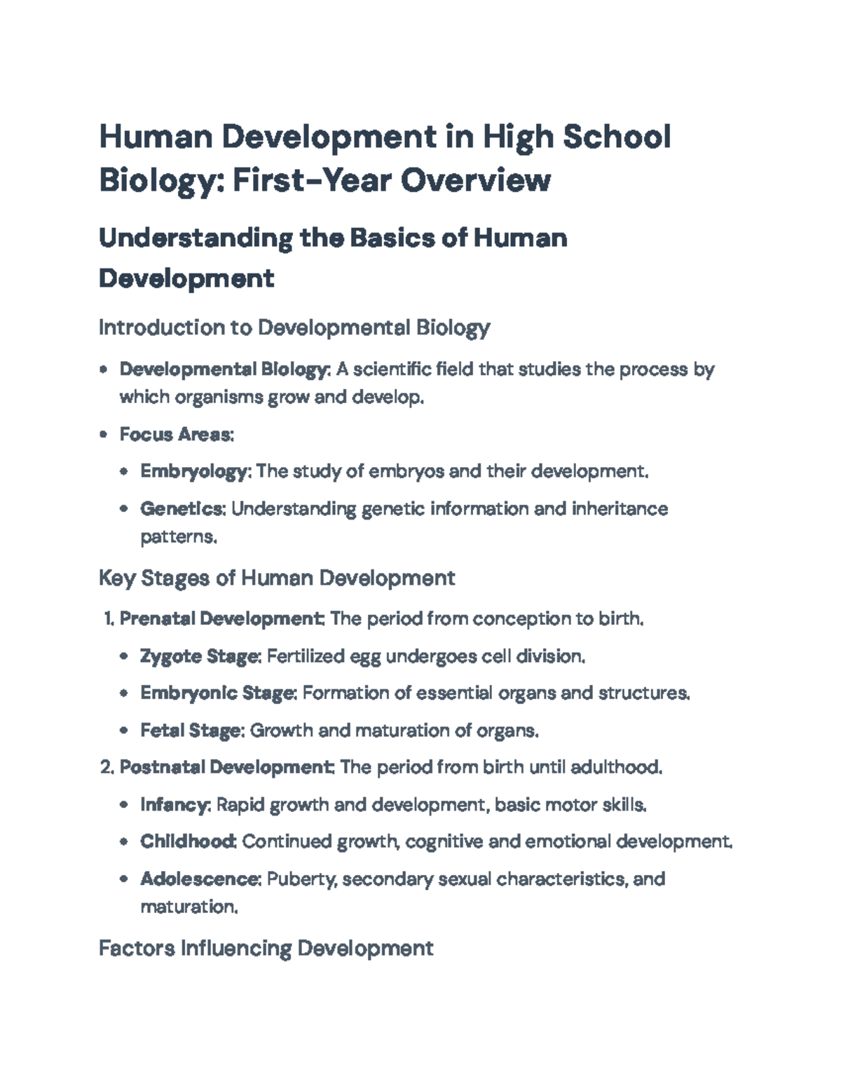 Human Development Overview: Biology Concepts and Key Stages - Human ...