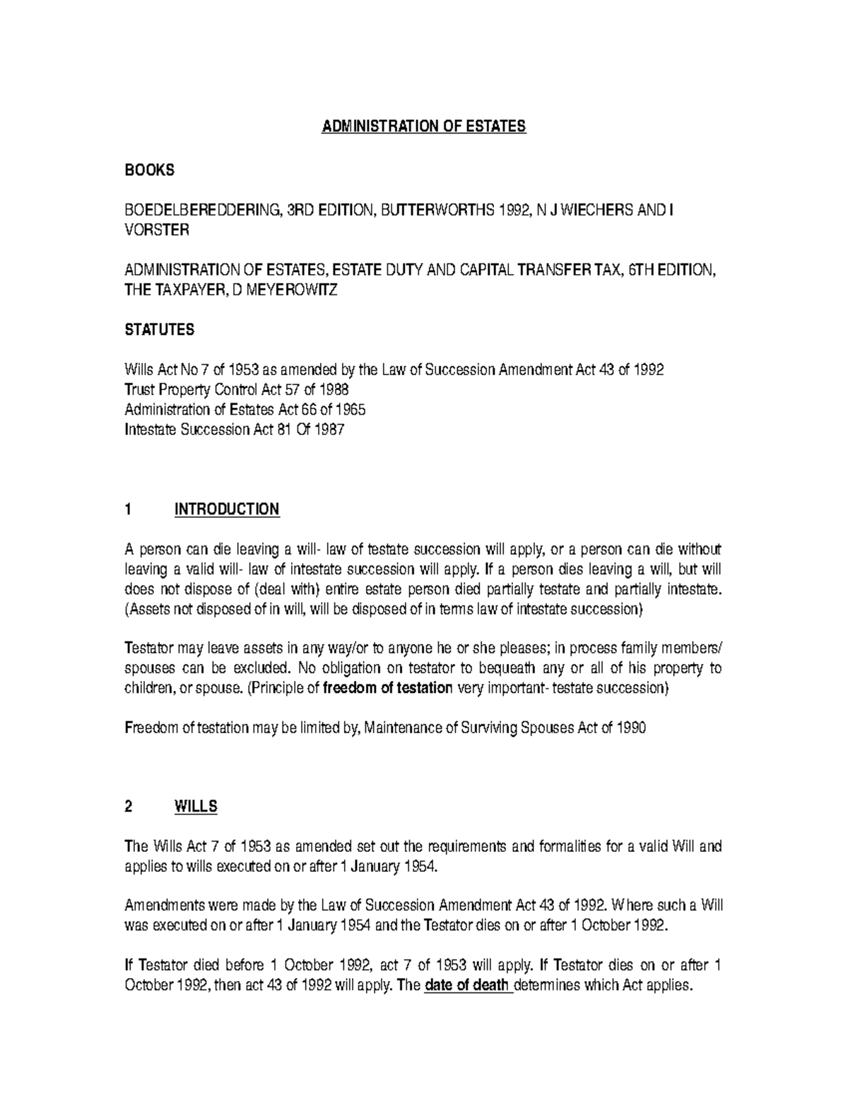 Administration of Estates (LAW 101) - Key Concepts and Processes - Studocu