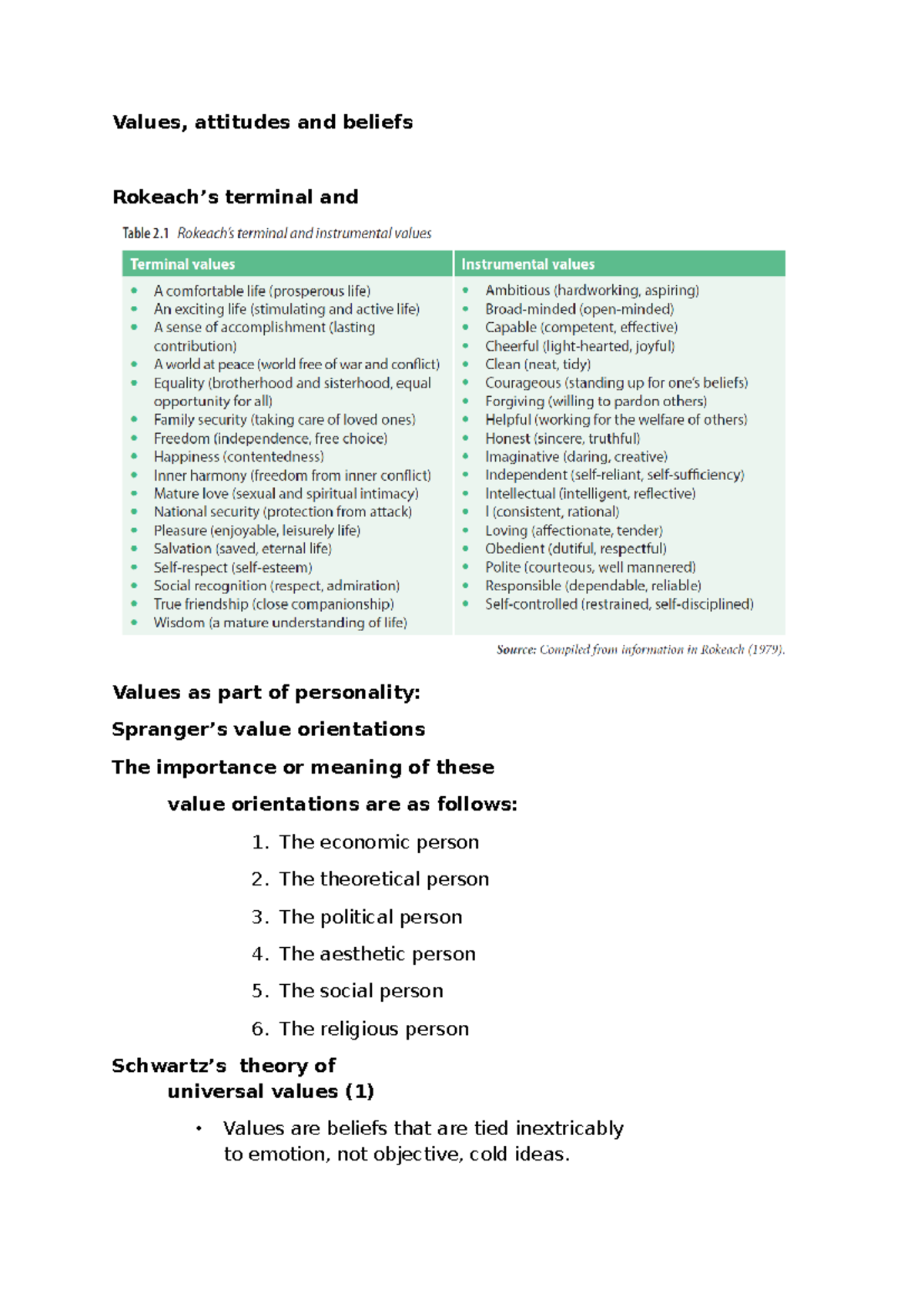 Values, Attitudes, and Universal Value Orientations in Leadership - Studocu