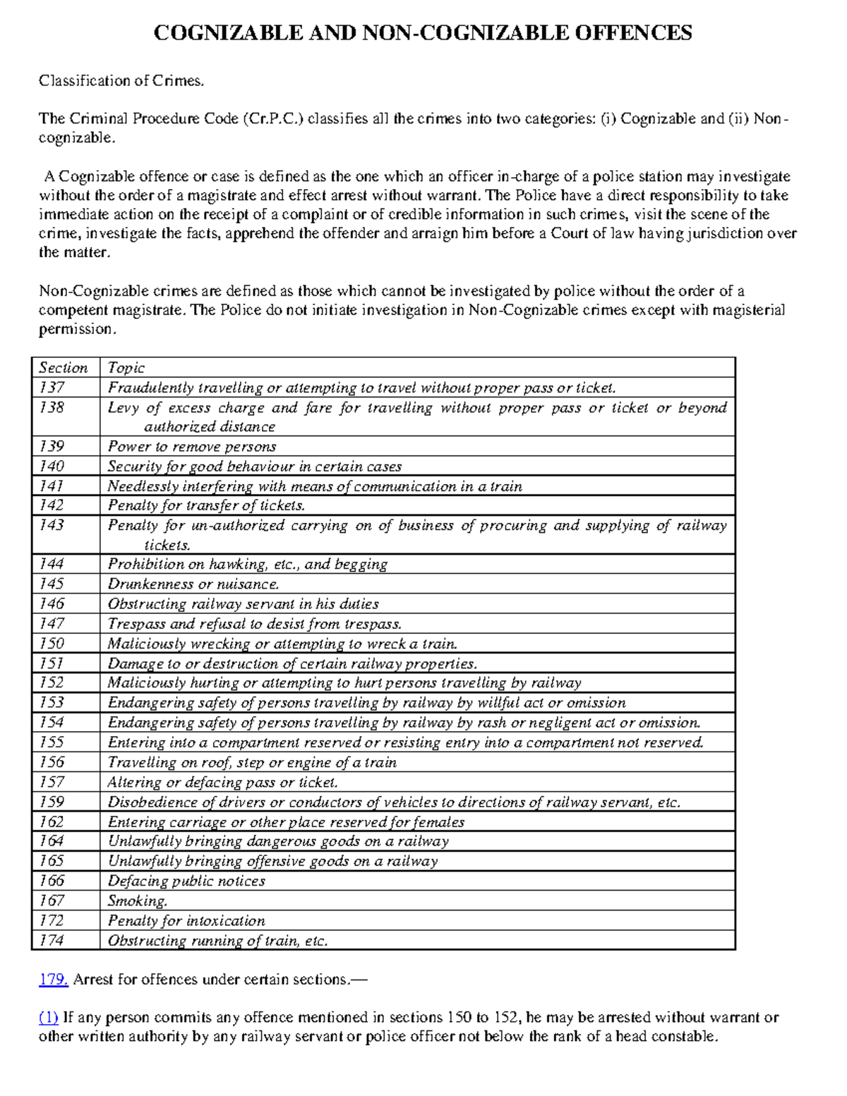 Cognizable & Non-Cognizable Offences: Understanding Key Sections - Studocu