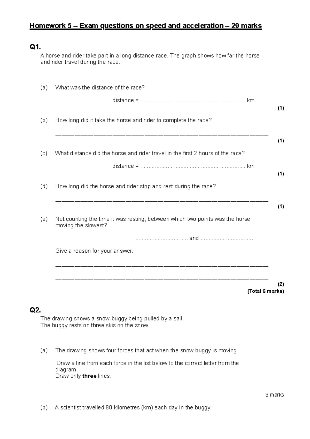 Forces worksheet year 9 - Homework 5 – Exam questions on speed and ...