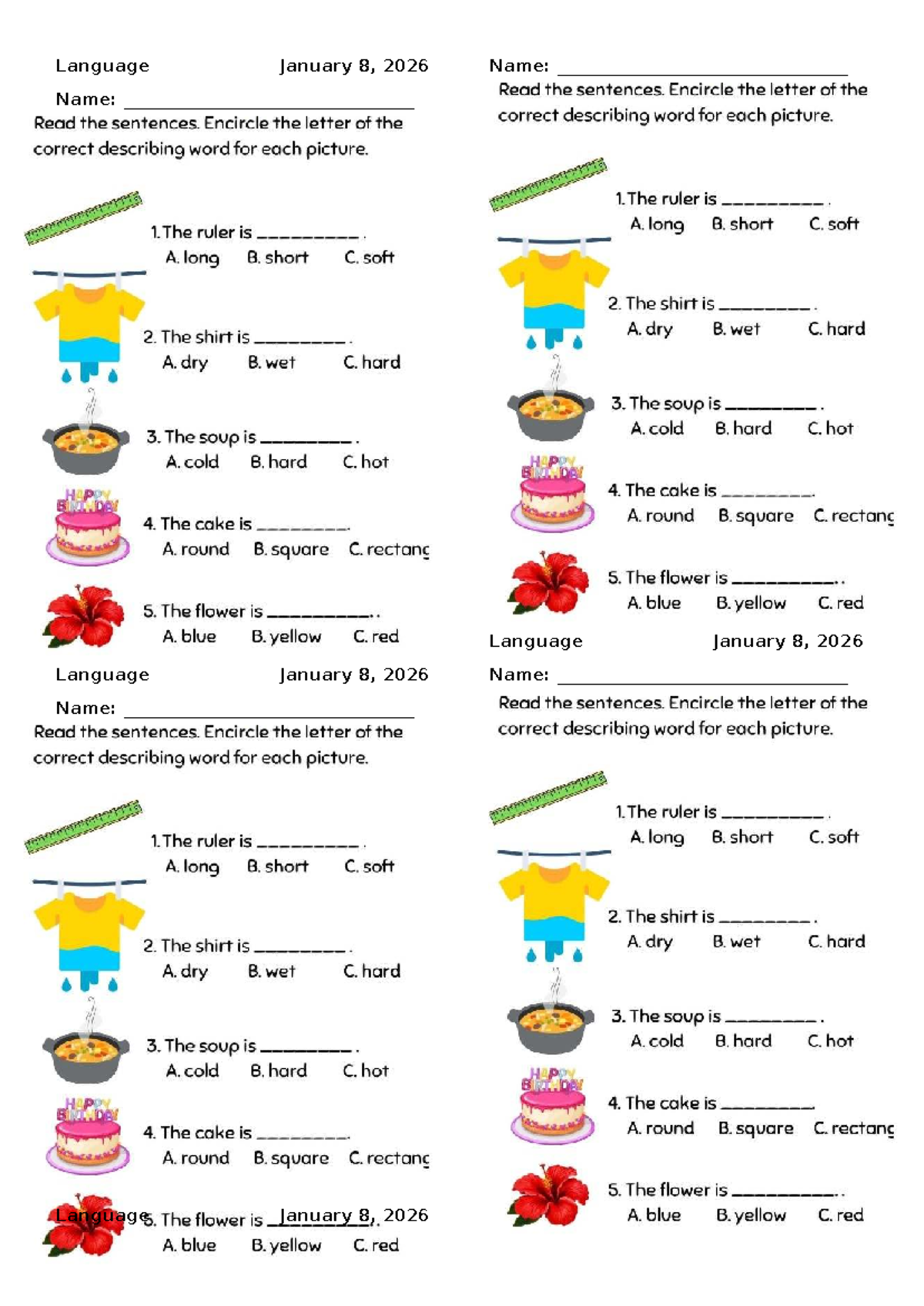 Language January 8 - Formative Test - English communication - Language ...