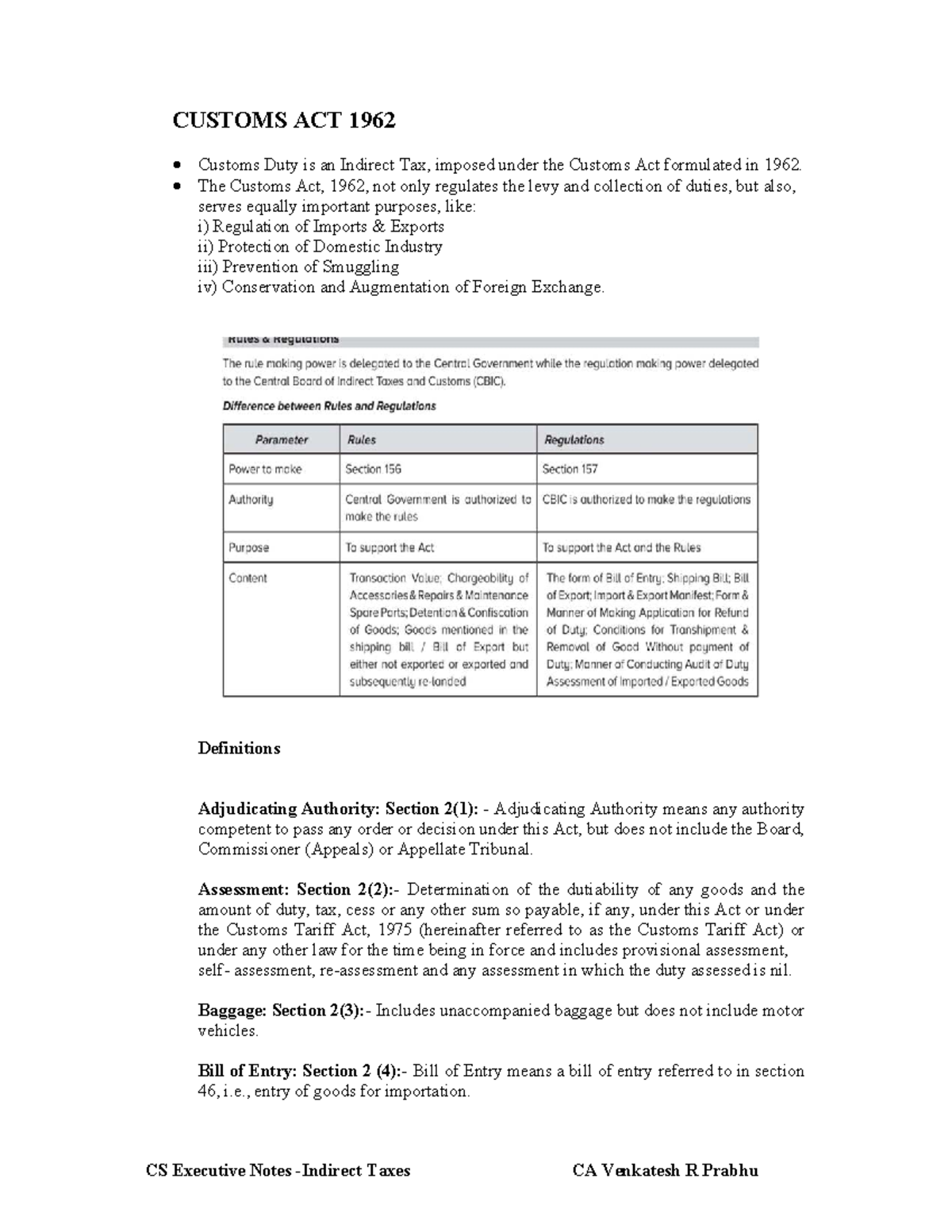 CS Executive Notes on Customs Act 1962: Duties and Regulations - Studocu