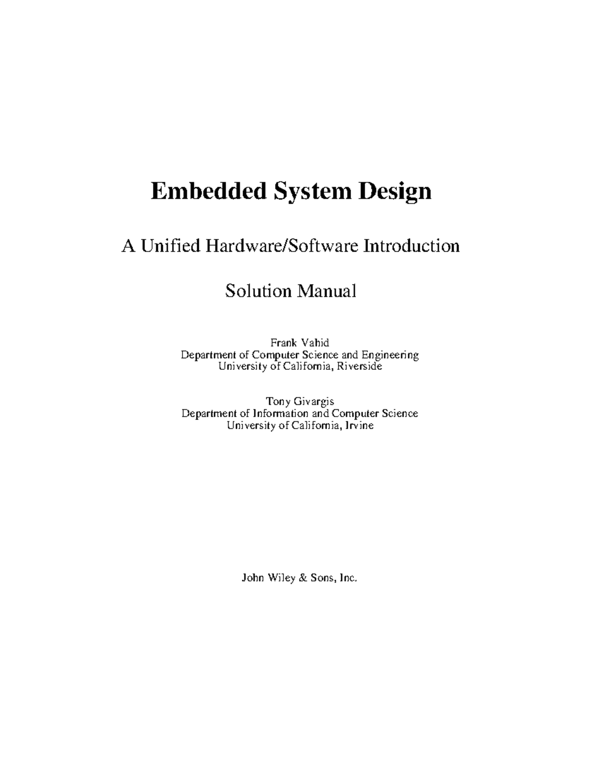 Embedded System Design Solution Manual by Vahid & Givargis - Studocu