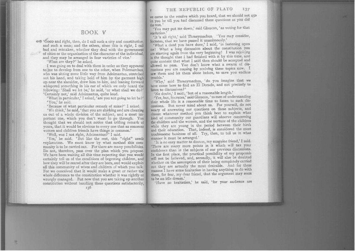 Book V: The Republic of Plato - Discussion on Justice and Community ...