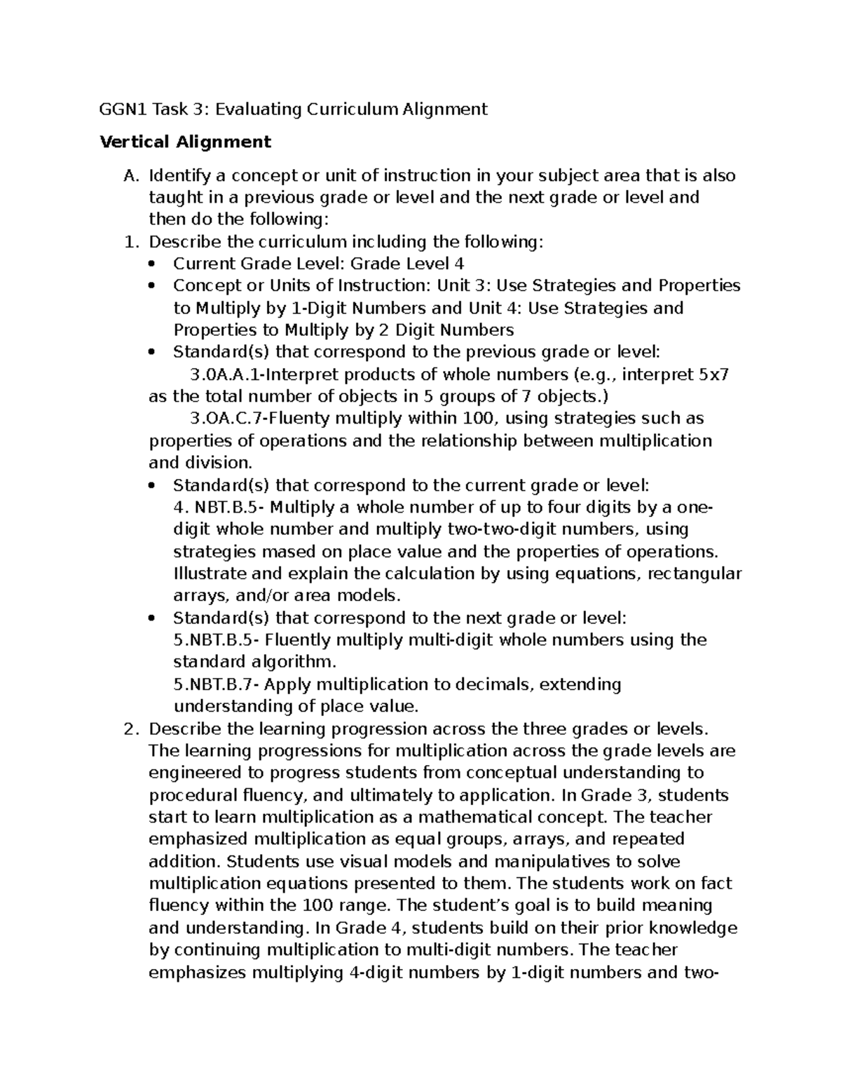 GGN1 Task 3: Evaluating Vertical Curriculum Alignment in Math - Studocu