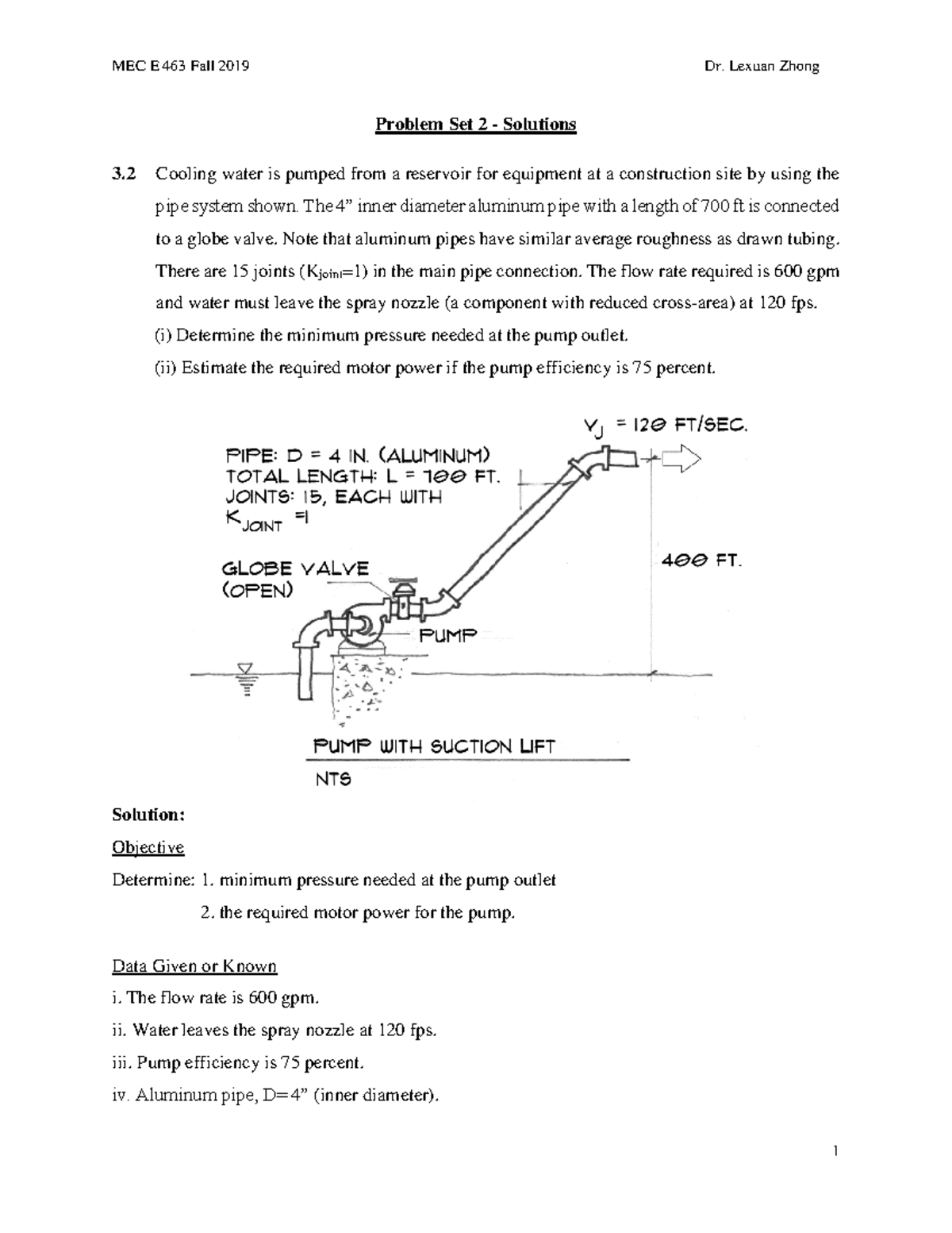 Solutions to Problem Set 2 for Pump System Calculations - Studocu