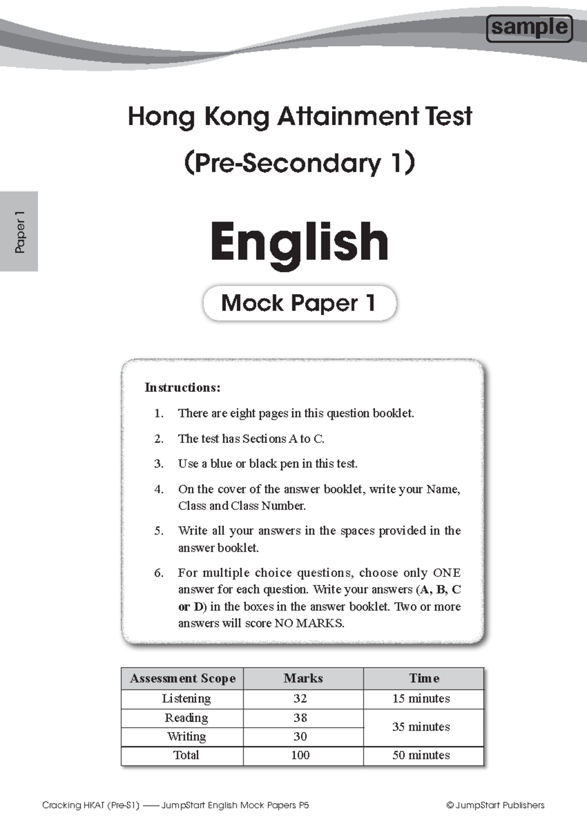 Mock Paper 1 - HKAT Pre-S1 English Assessment Details - Studocu