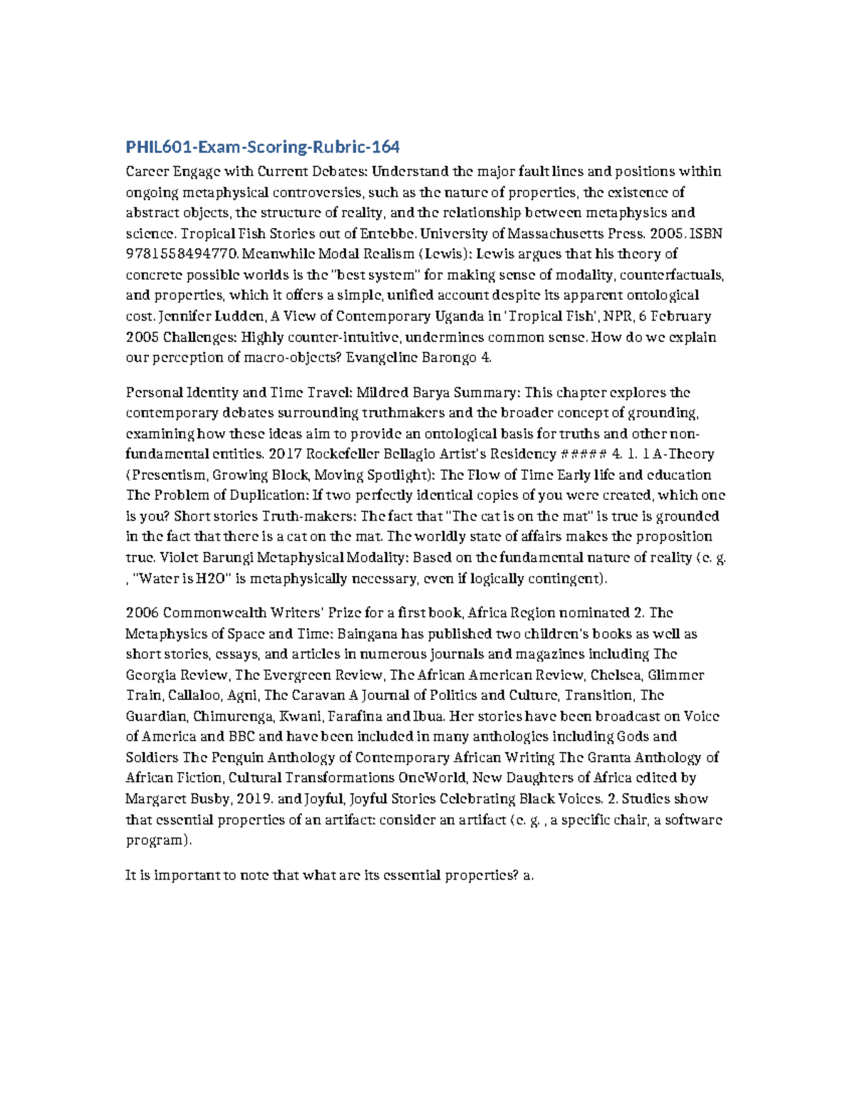 PHIL601 Final Exam: Scoring Rubric and Assessment Criteria - Studocu