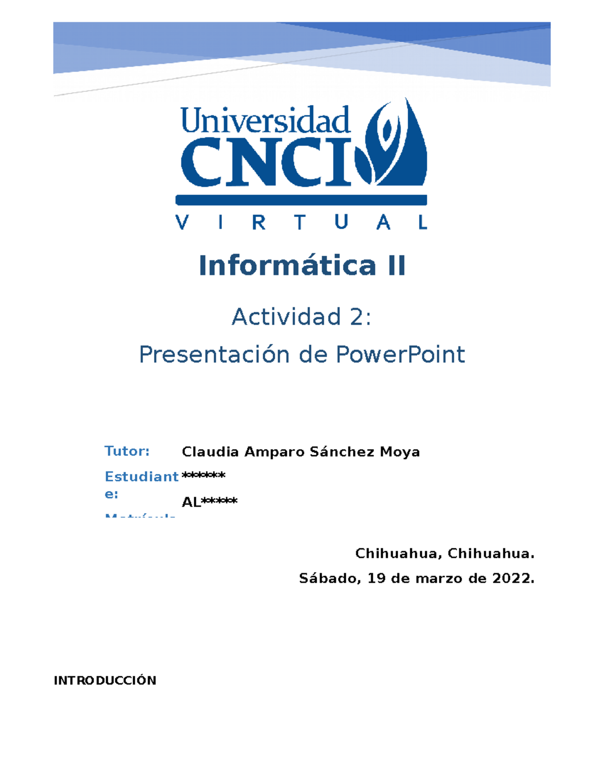 Actividad 2: Presentación PowerPoint, Informática II - Studocu