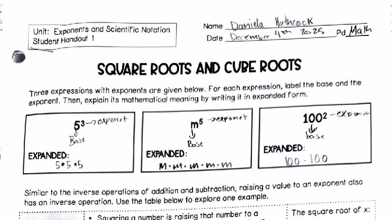 1 Unit: Exponents, Roots, and Scientific Notation Handout - Studocu