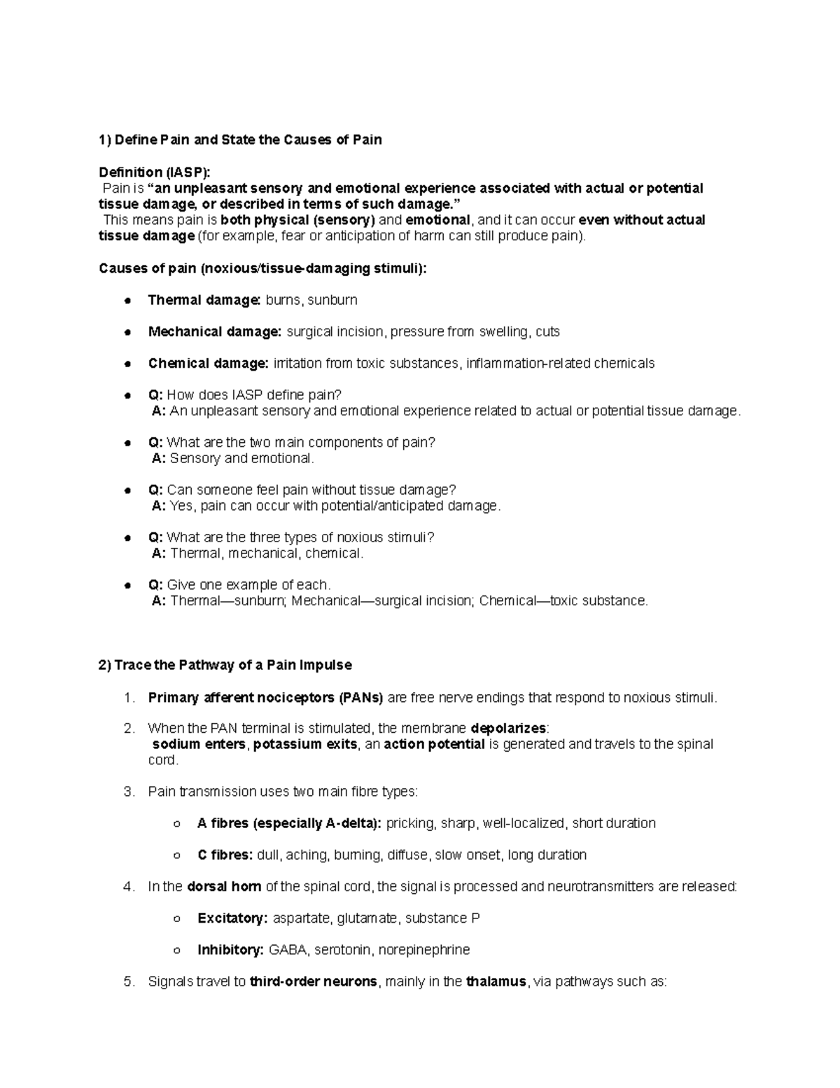 Week 4 Learning Outcomes: Understanding Pain Mechanisms and Management ...