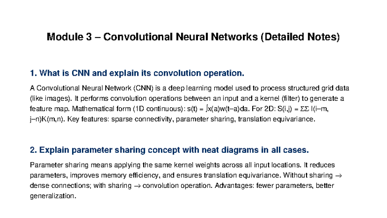 CNN Module 3: Detailed Notes on Convolutional Neural Networks - Studocu