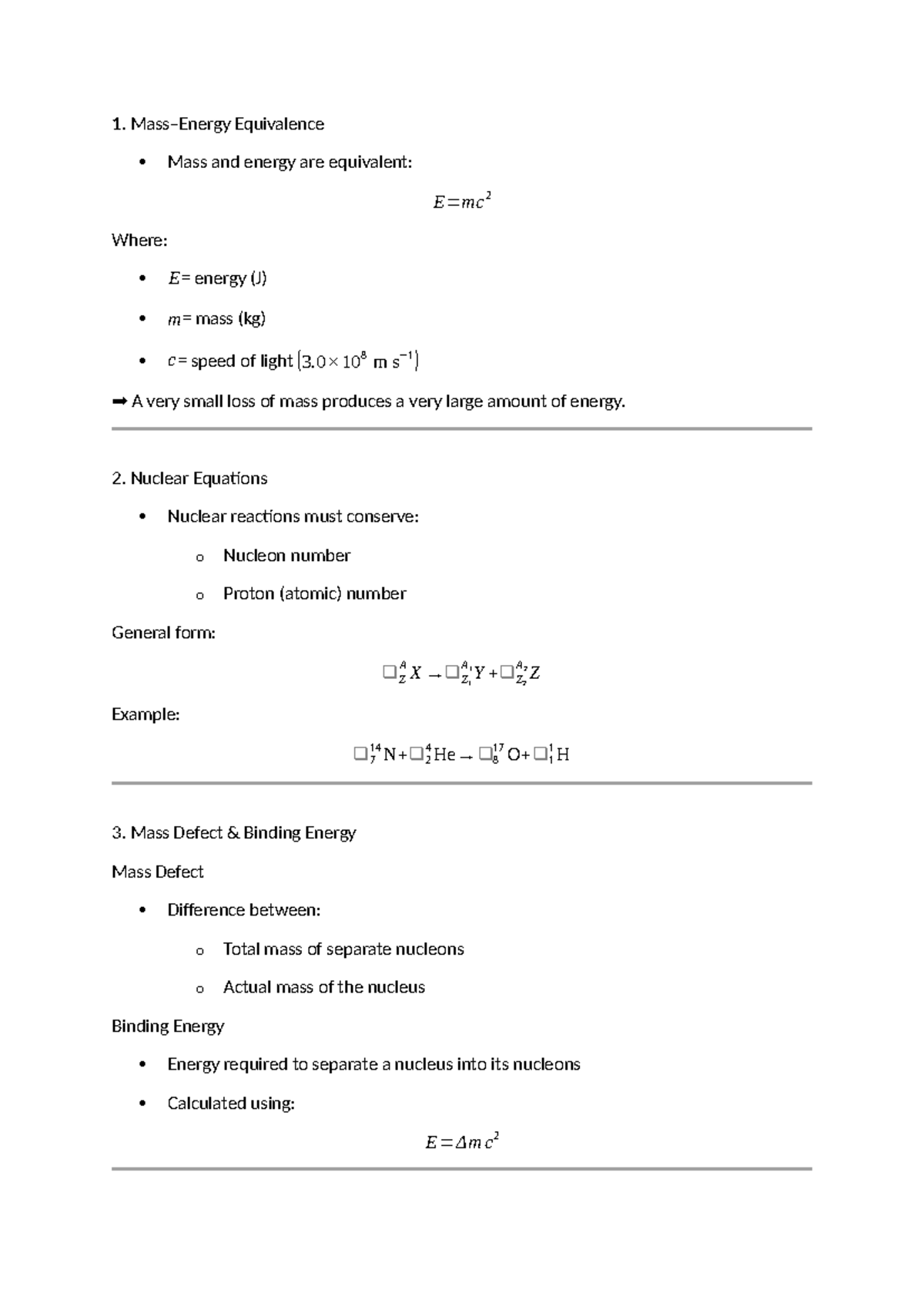 Nuclear Physics Notes: Mass-Energy Equivalence & Reactions - Studocu