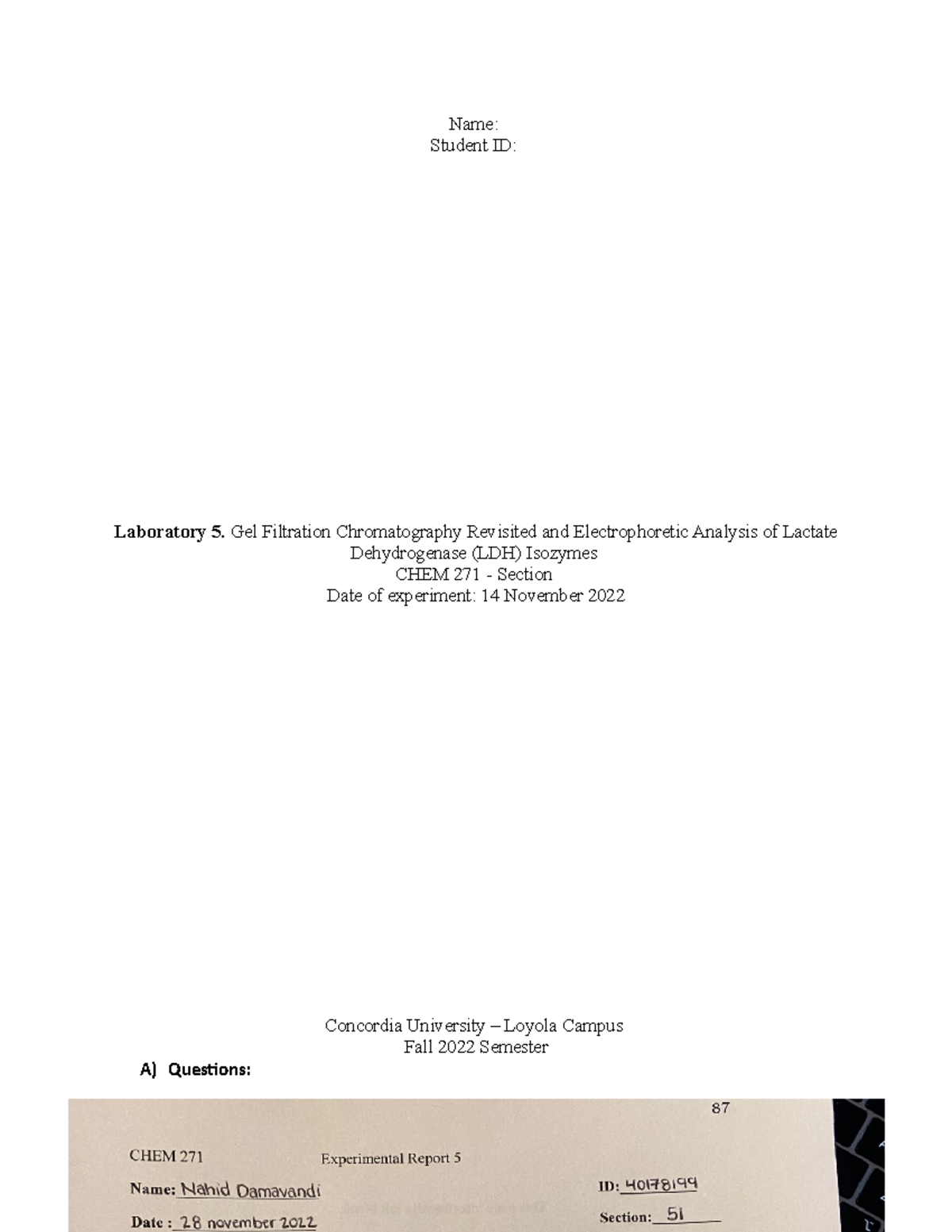 Laboratory Report 5: Gel Filtration and LDH Electrophoretic Analysis ...