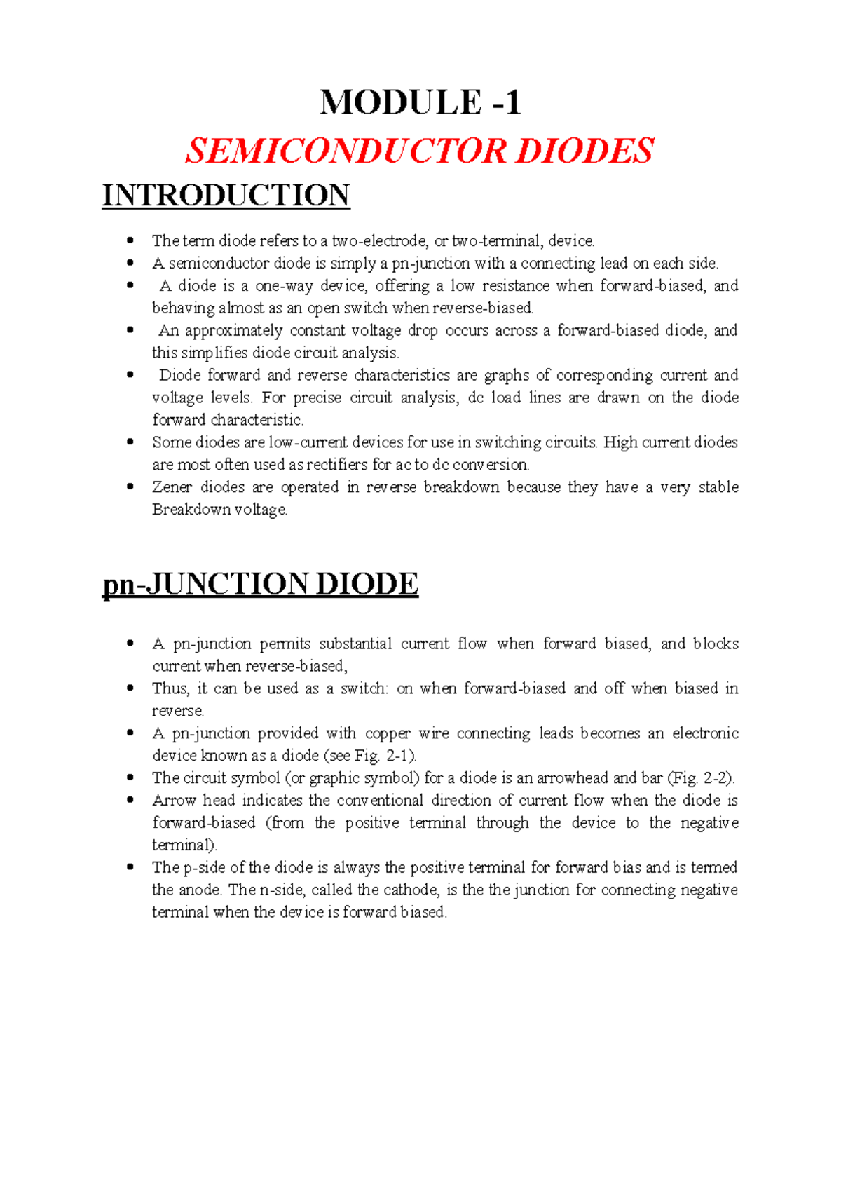 MODULE 1: SEMICONDUCTOR DIODES INTRODUCTION AND APPLICATIONS - Studocu