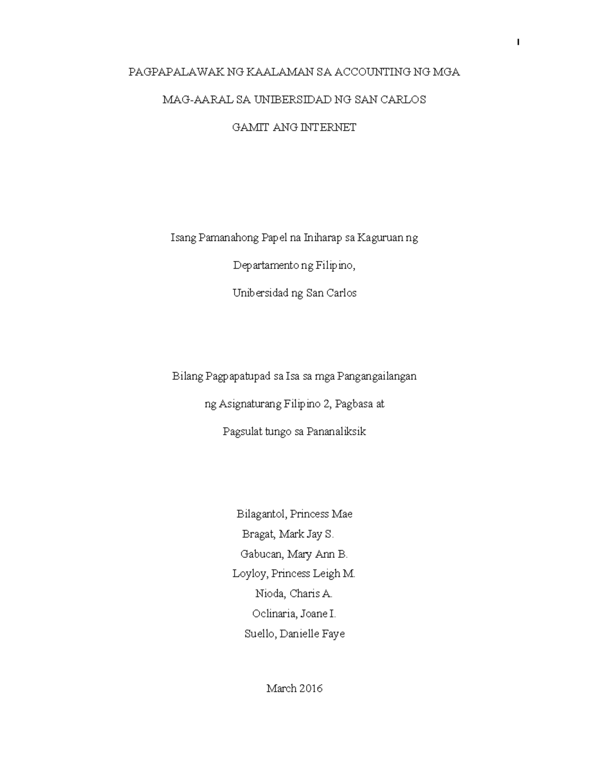 Filipino 2 Research Proposal: Pagpapalawak ng Kaalaman sa Accounting ...
