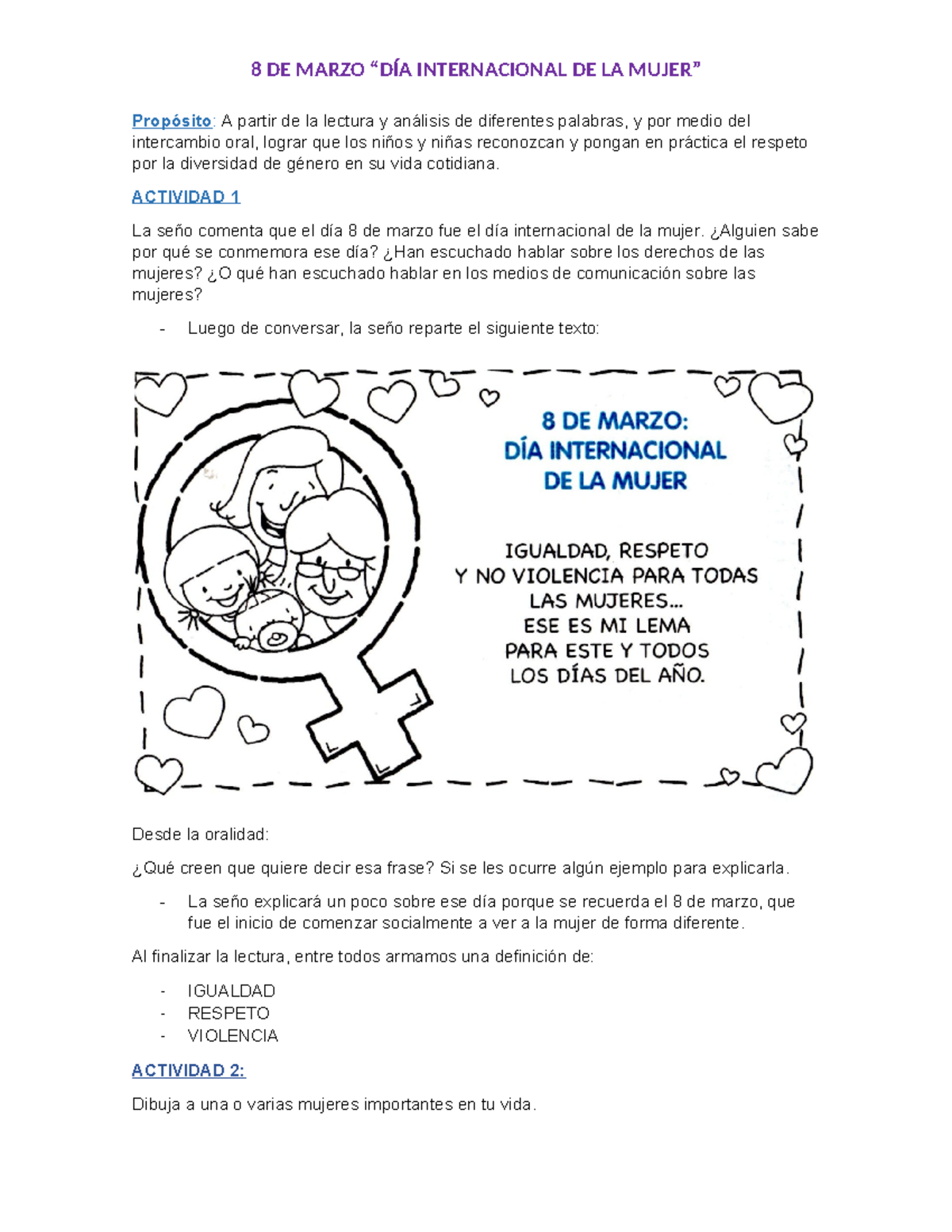 Día Internacional de la Mujer - Actividades y Reflexiones (Esc 101 ...