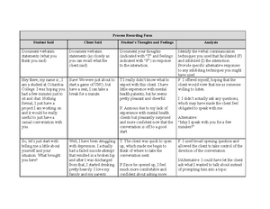 Process Recording Summary - Process Recording Summary Columbia College ...