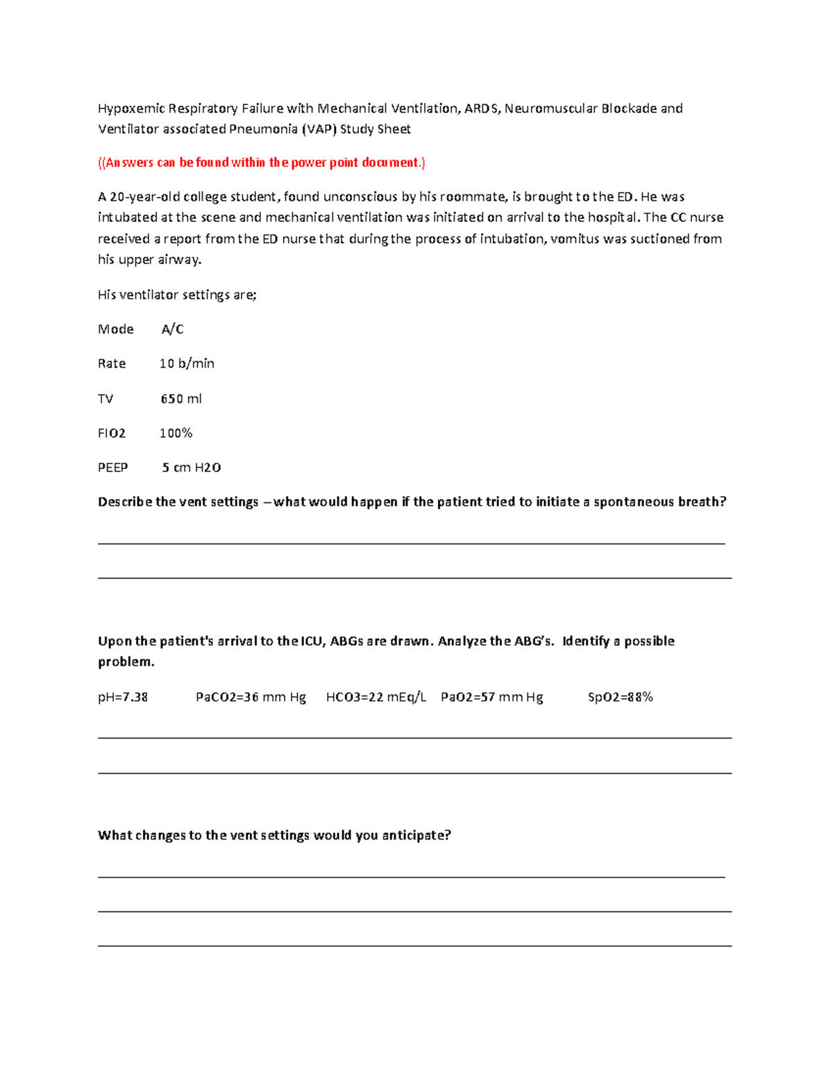 Respiratory Failure Study Sheet: ARDS, VAP, and Ventilator Management ...