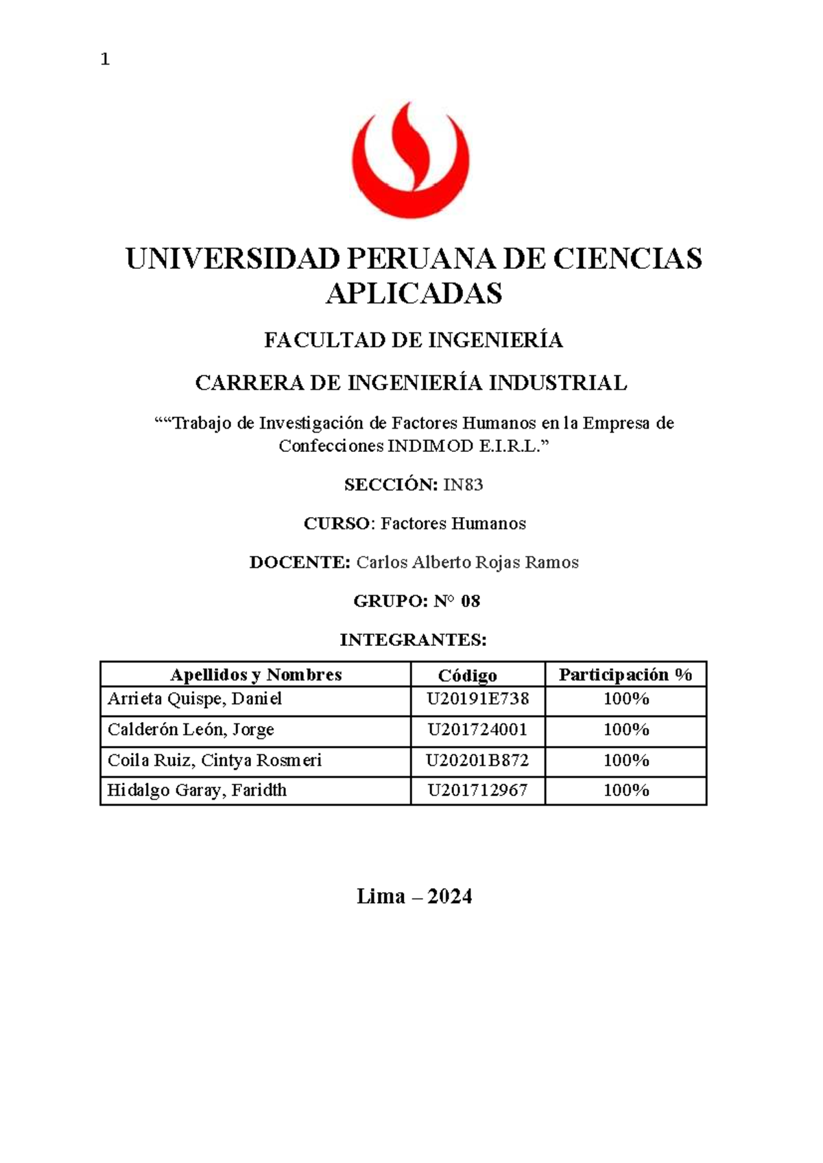 Trabajo Final IN83: Estudio de Factores Humanos en INDIMOD - Studocu