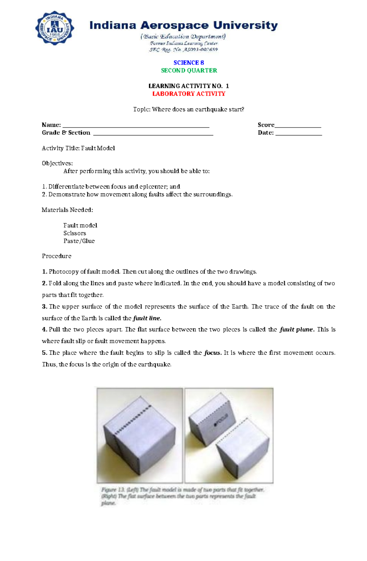 SCIENCE 8 Q2 LAB ACTIVITY 1: Understanding Earthquake Origins - Studocu