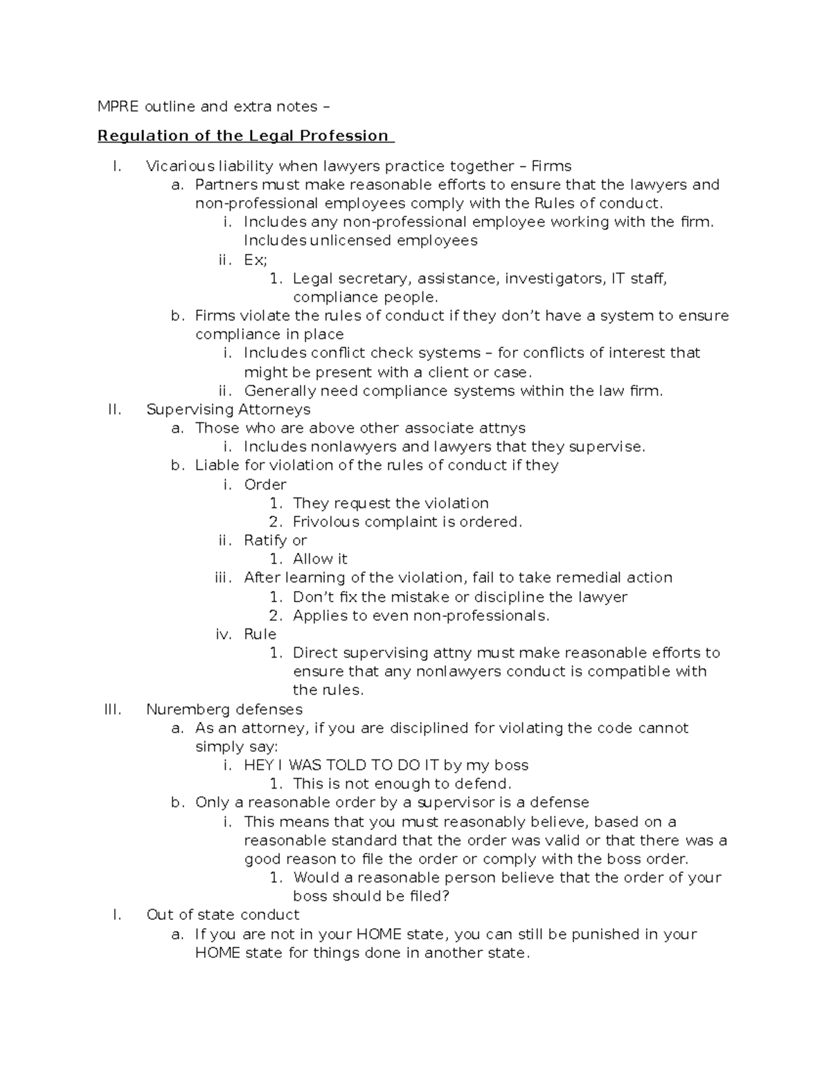 MPRE Outline & Notes: Understanding Legal Profession Regulations - Studocu