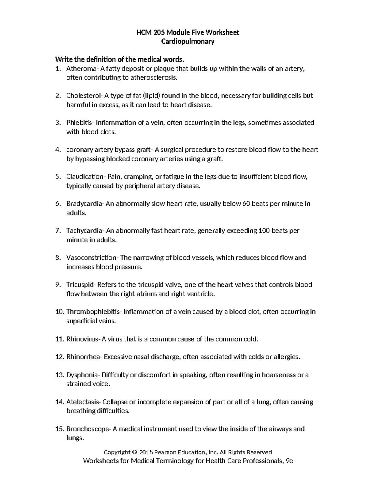 HCM 205 Medical Terminology Assignment: Module Five Worksheet - Studocu