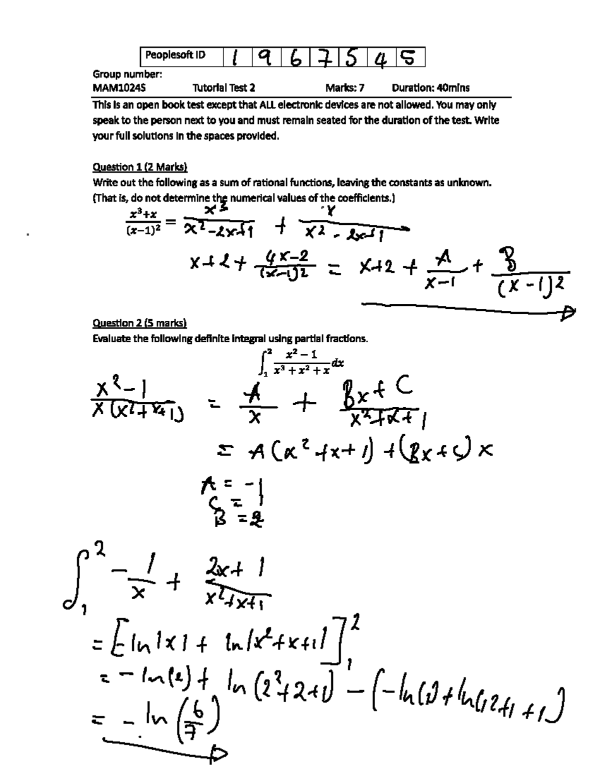 TUT TEST2 - more tuts - Peoplesoft ID 1967545 Group number: MAM1024S ...