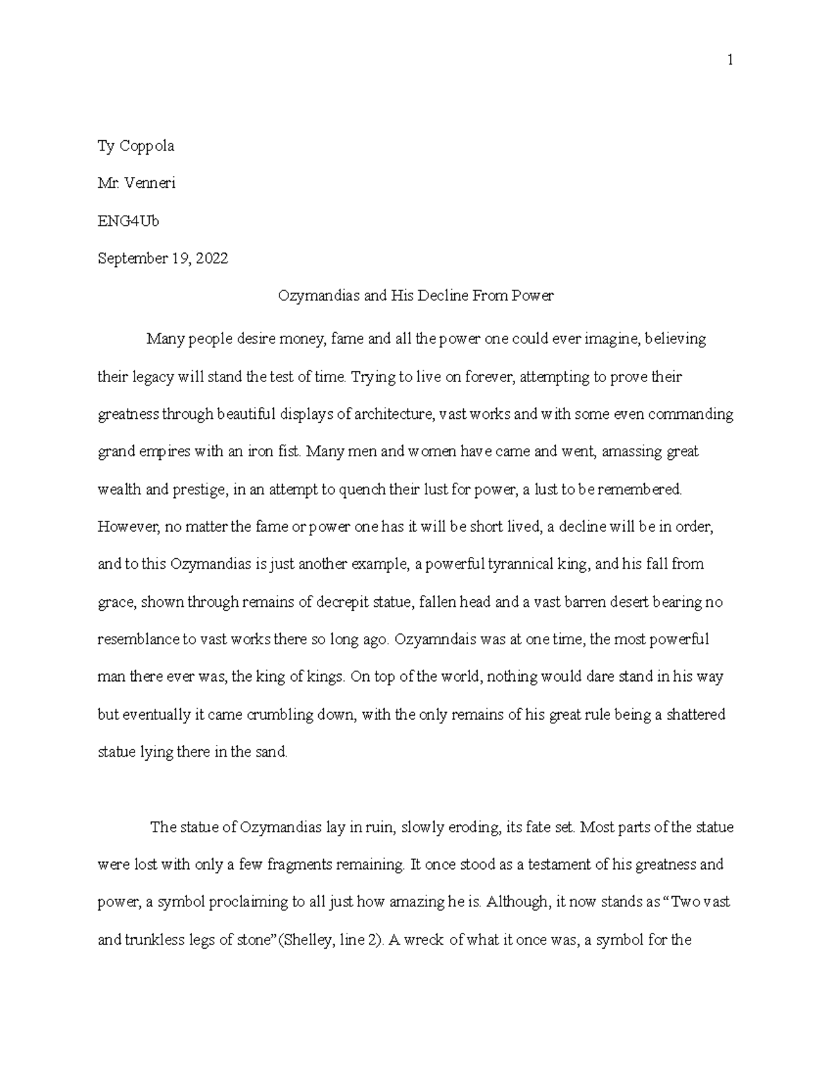 ENG4Ub Ozymandias Essay: The Fall of Power and Legacy - Studocu