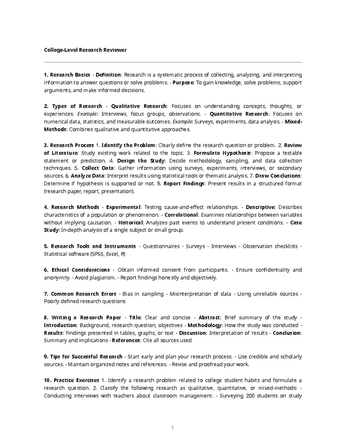 College Research Reviewer: Understanding Research Basics and Methods - Studocu