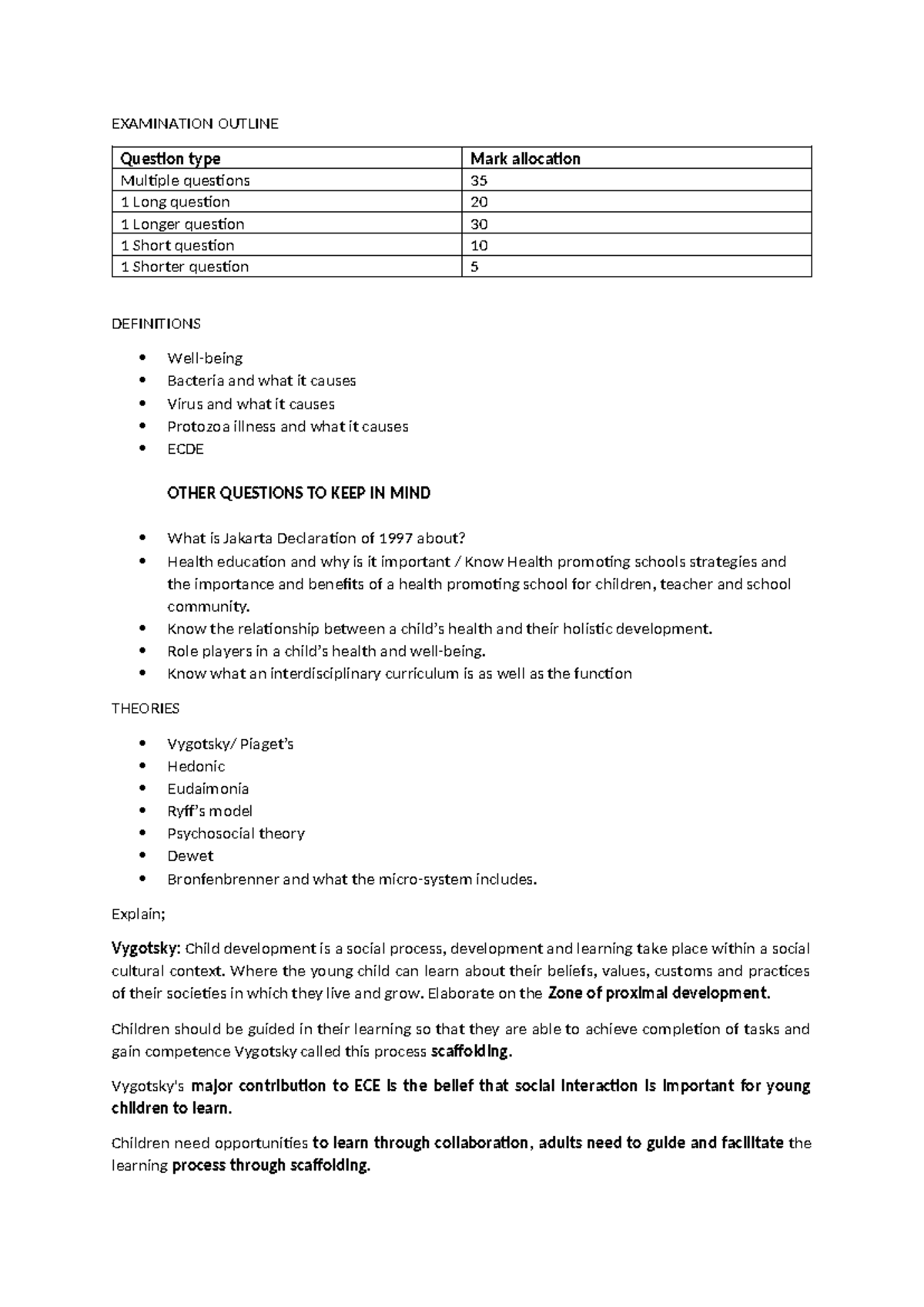 ECDE 101: Theories and Concepts in Child Development Exam Outline - Studocu