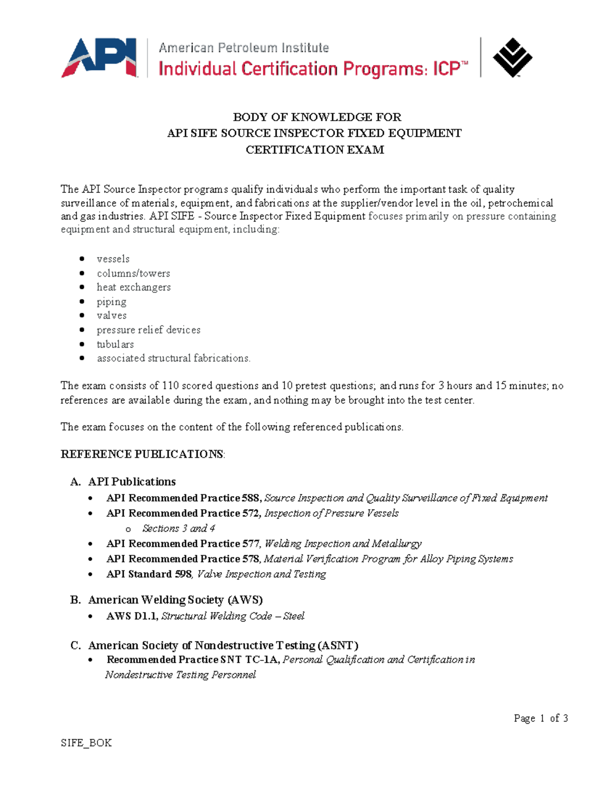 API SIFE Source Inspector Fixed Equipment Certification Exam Guide ...