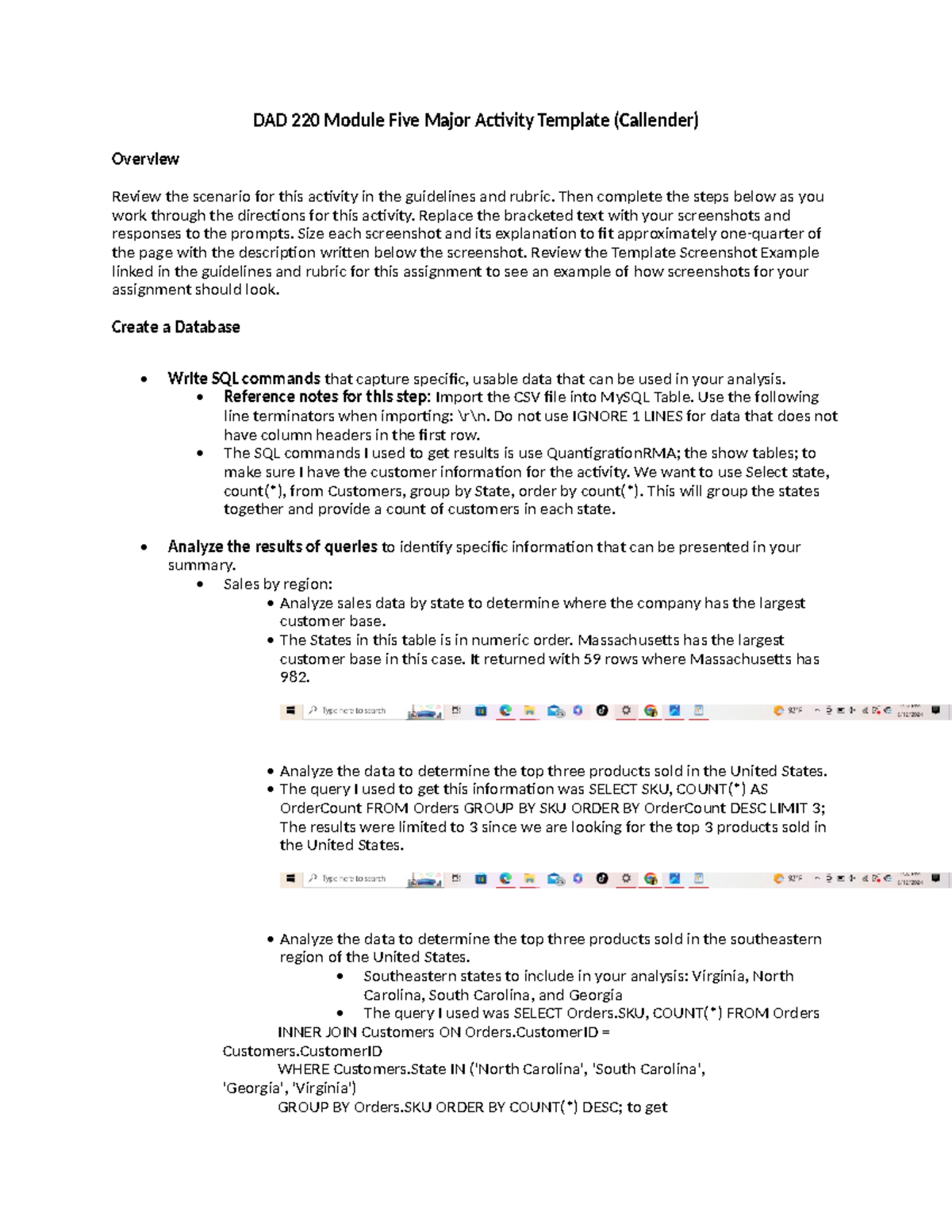 DAD 220 Module Five Major Activity Template(Callender) - DAD 220 Module Five Major Activity ...