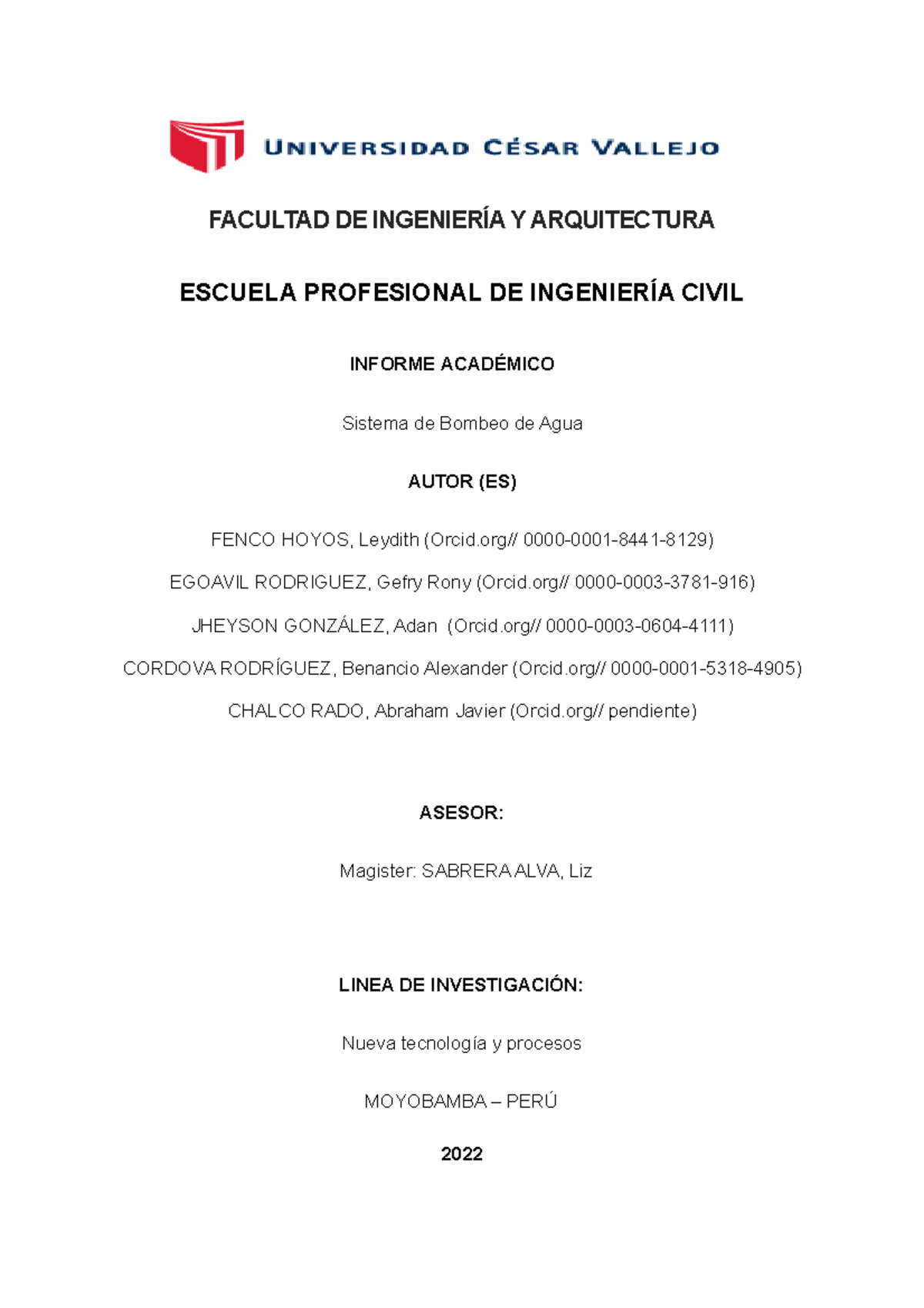 Informe Académico sobre Sistema de Bombeo de Agua - FCA-IPC-2022 - Studocu
