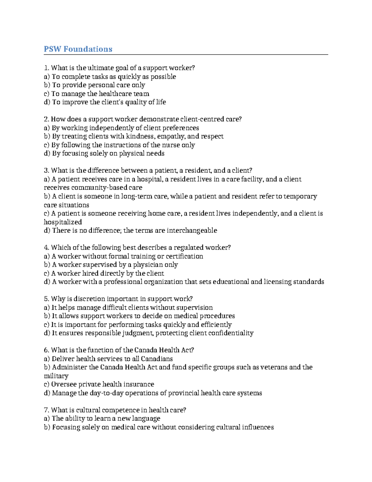 Practice Exam NACC - PSW Foundations and Safety Concepts - Studocu