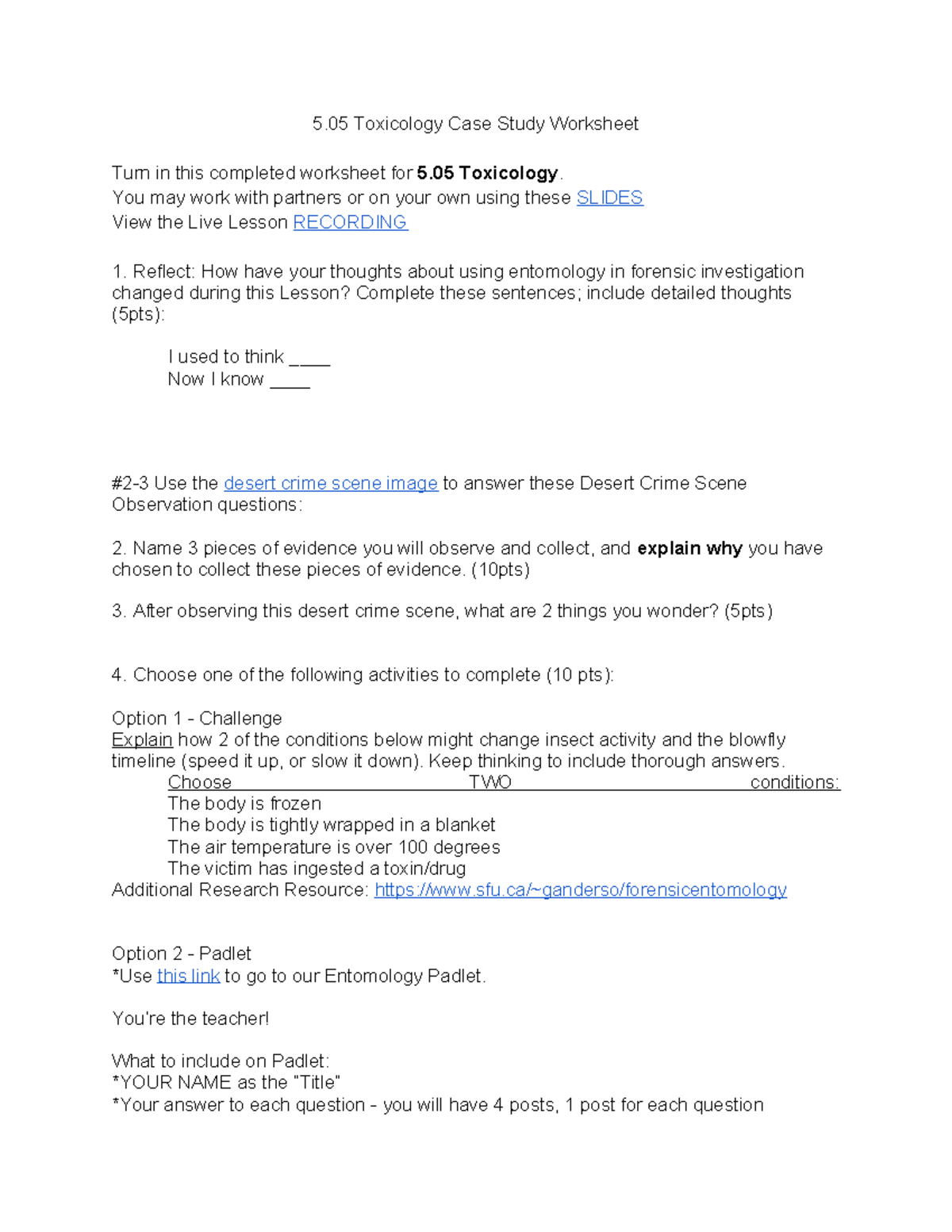 5.05 Worksheet: Toxicology & Forensic Entomology Case Study - Studocu