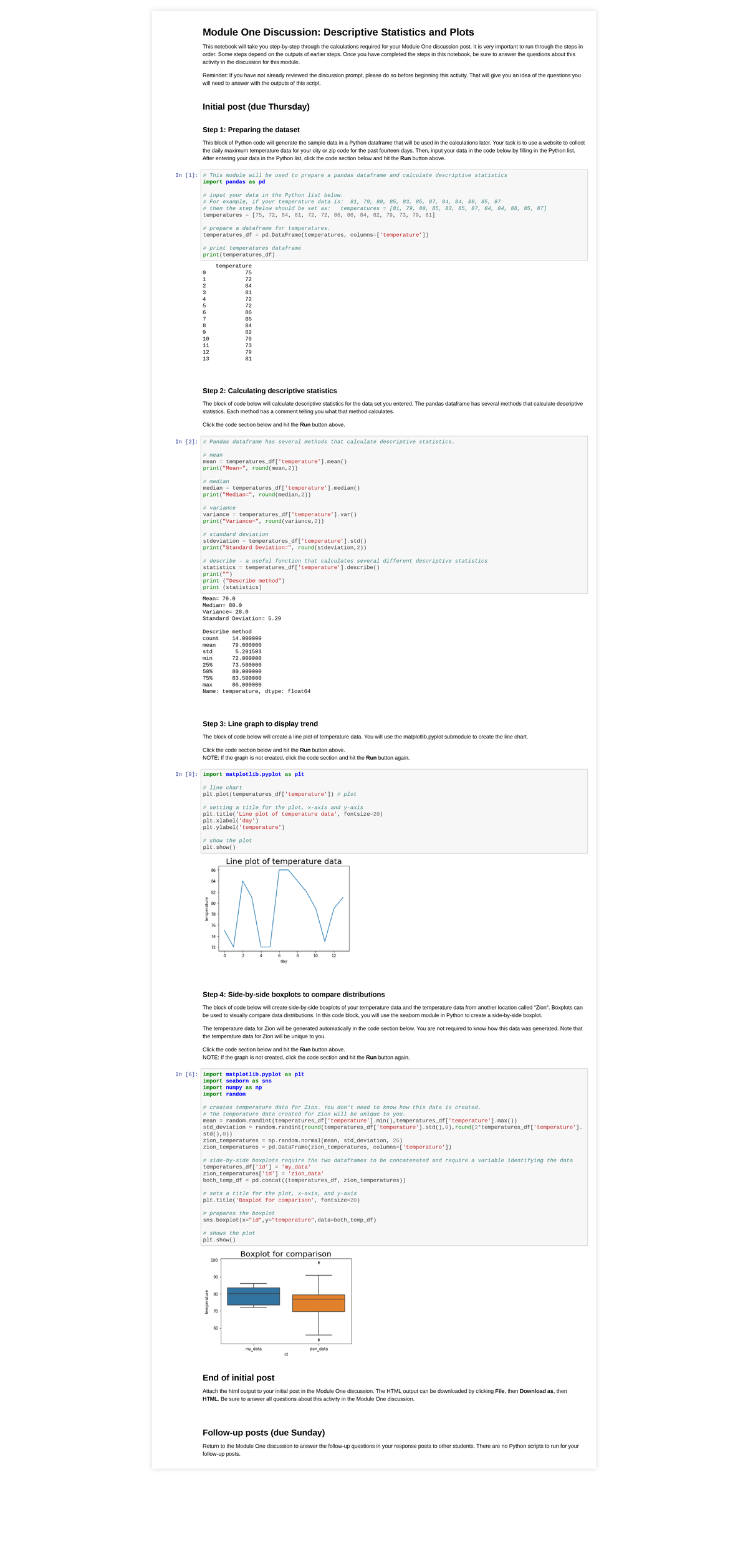 Module 1 Discussion: Descriptive Stats & Temperature Plots - Studocu