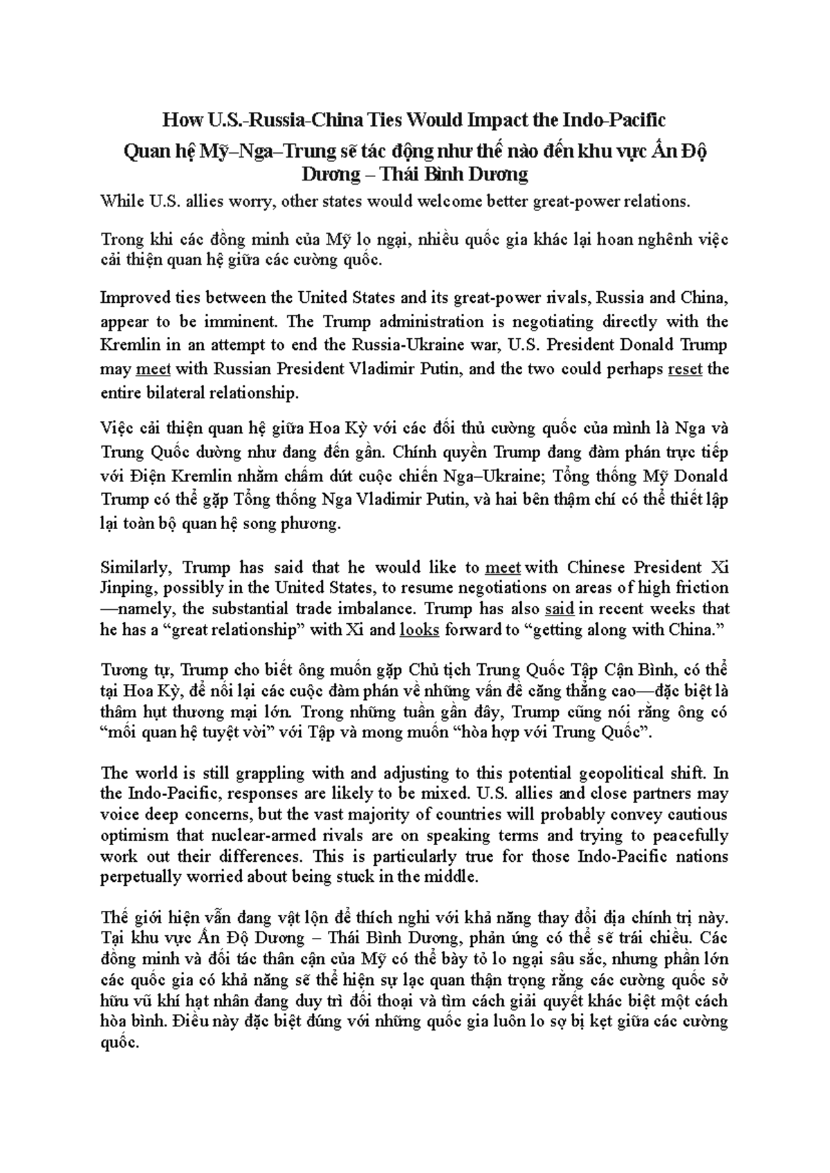 Unit 7 - Full Reading: U.S.-Russia-China Relations and the Indo-Pacific ...