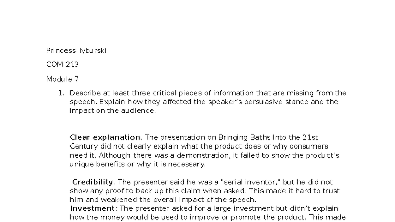 COM 213 Module 7: Analyzing Gaps in Persuasive Speech on Baths - Studocu