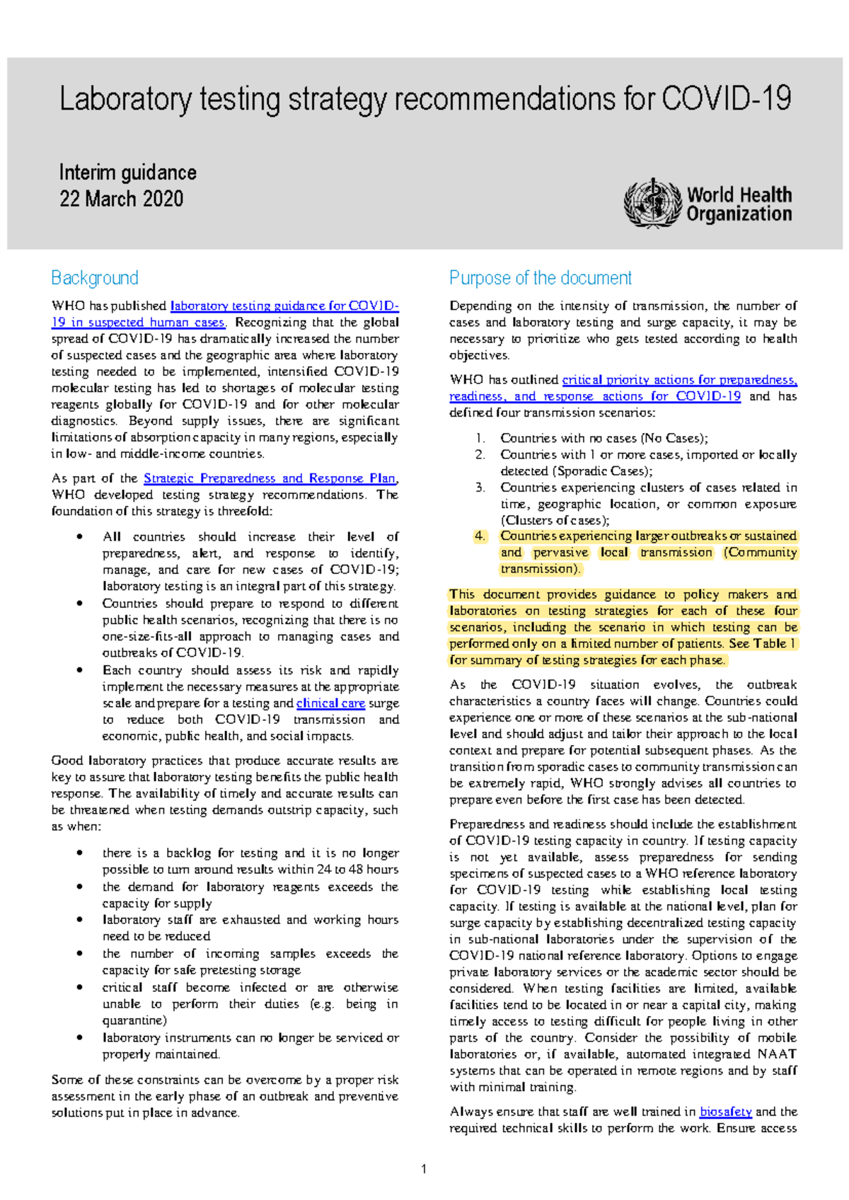 WHO Interim Guidance: Laboratory Testing Strategy for COVID-19 - Studocu