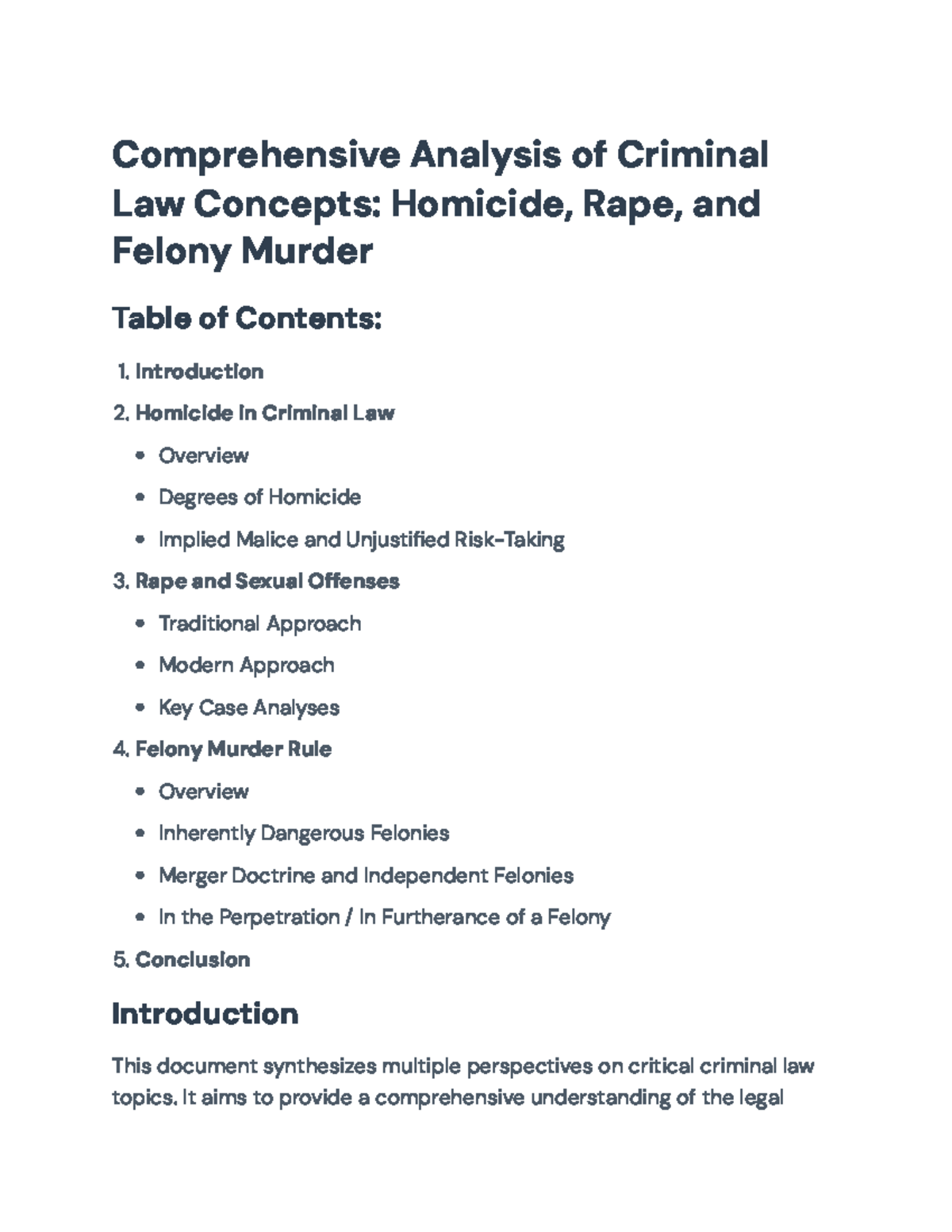 Comprehensive Guide to Criminal Law: Homicide, Rape, & Felony Murder ...