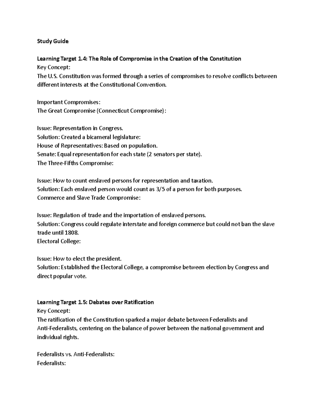 4 Study Guide - Compromises and Principles of the Constitution - Studocu