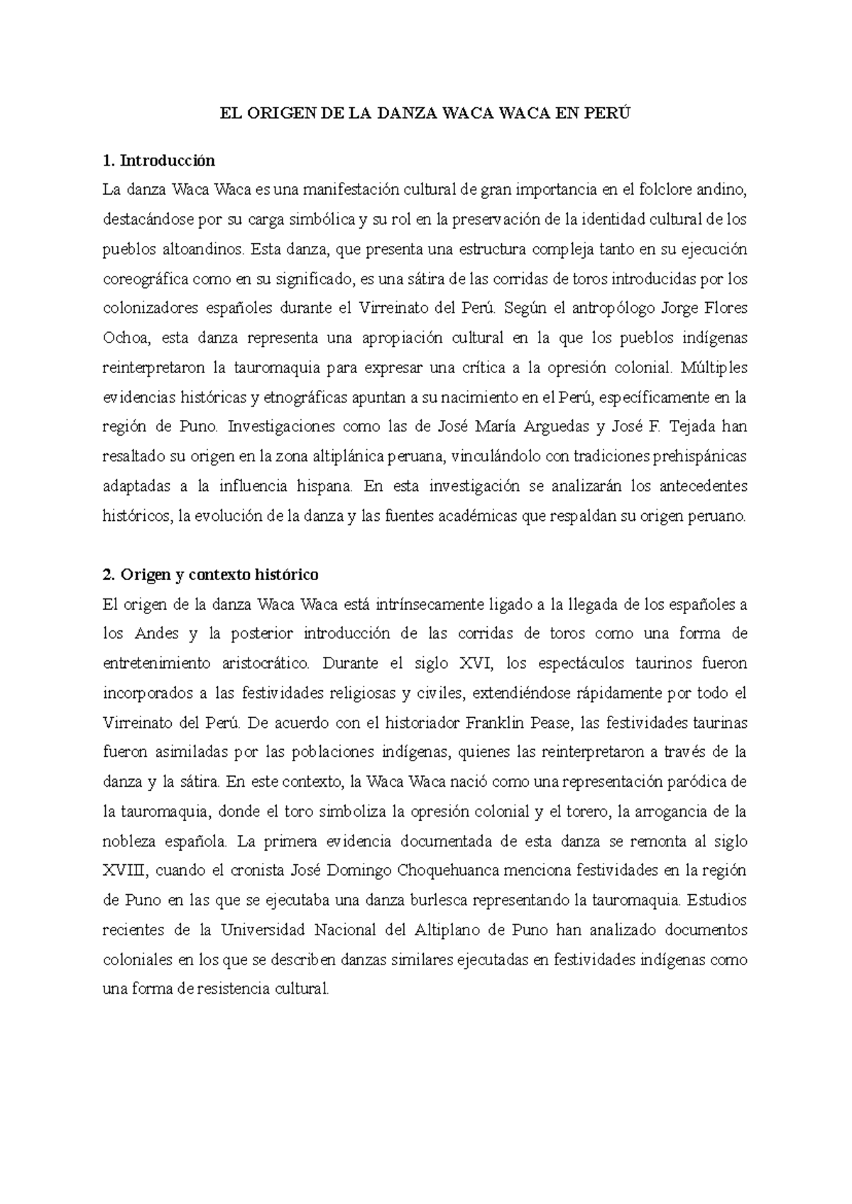 EL ORIGEN Y SIGNIFICADO DE LA DANZA WACA WACA EN PERÚ - Studocu