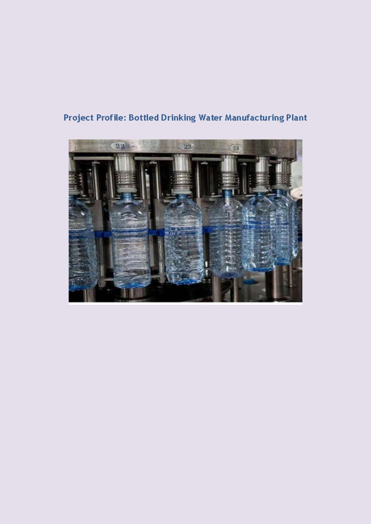 Bottled Drinking Water Manufacturing Plant Project Profile 2 - Studocu